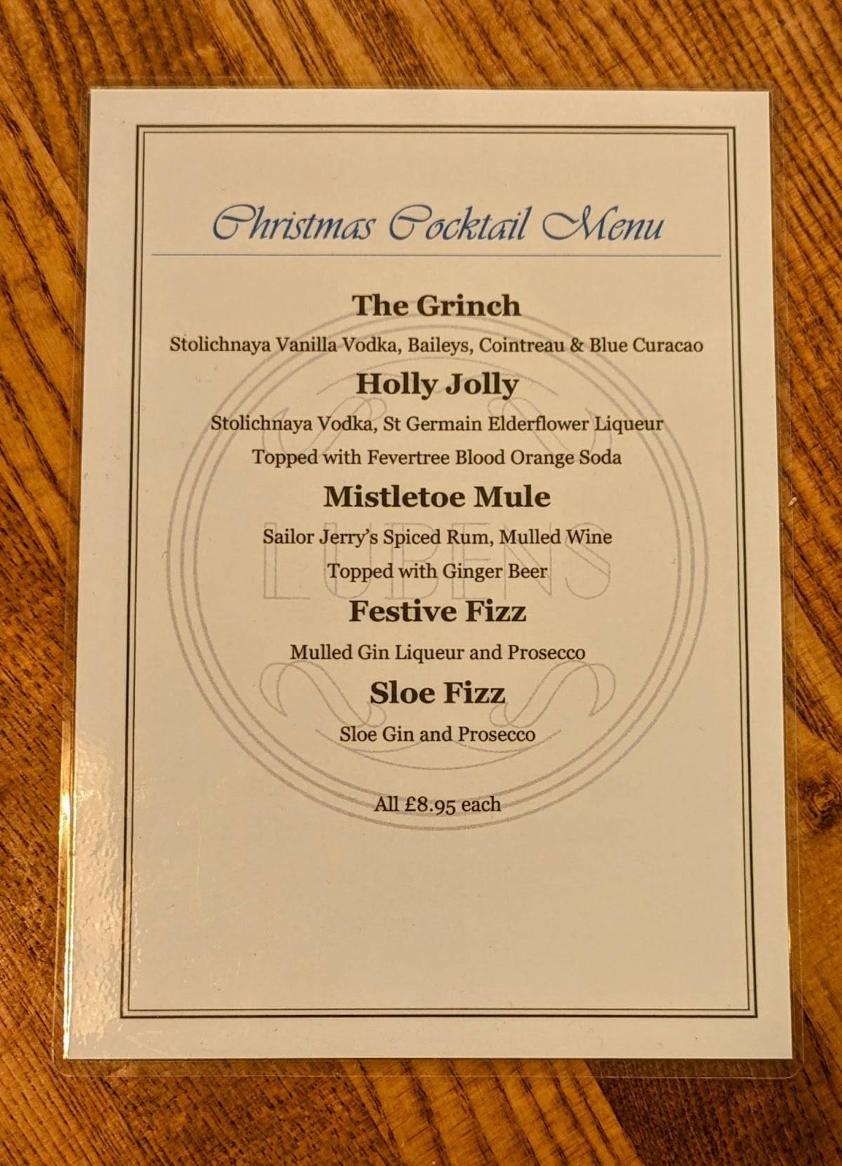 Menu at Lubens pub & bar, Buxton