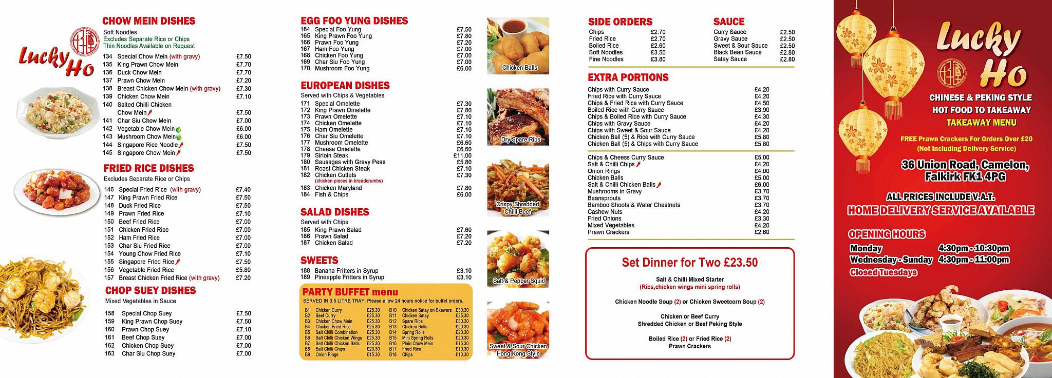 Menu at Lucky Ho fast food, Falkirk