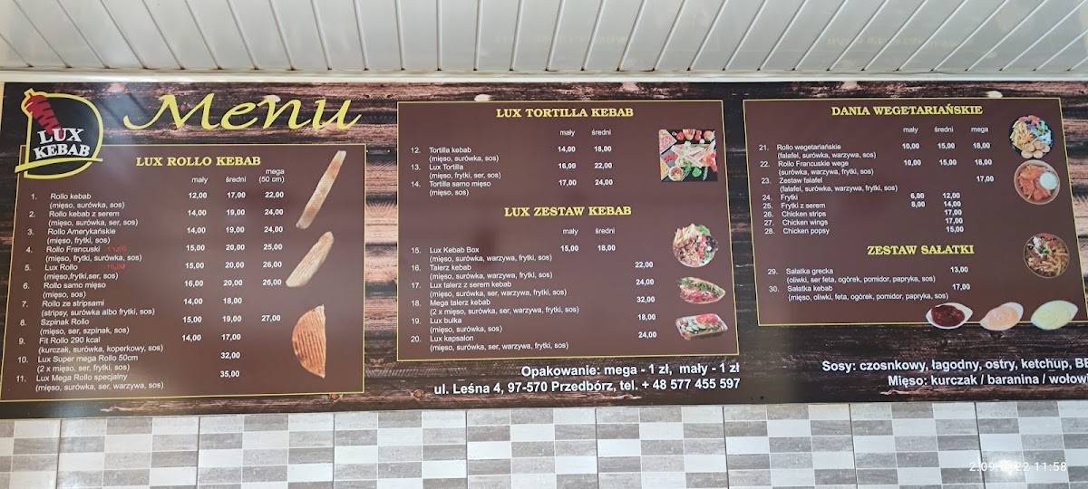 Menu at Lux kebab przedborz, Przedbórz