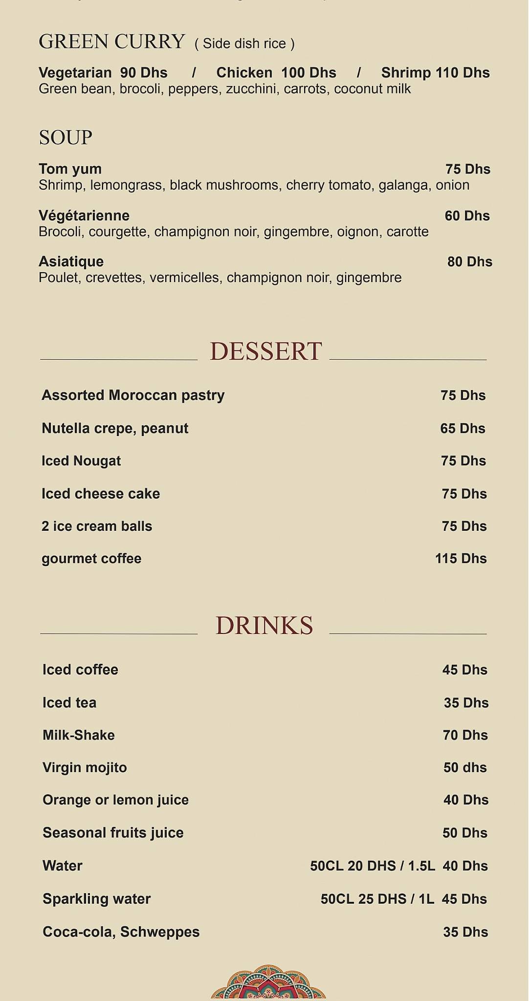 Menu at M Bacha Restaurant, Marrakesh