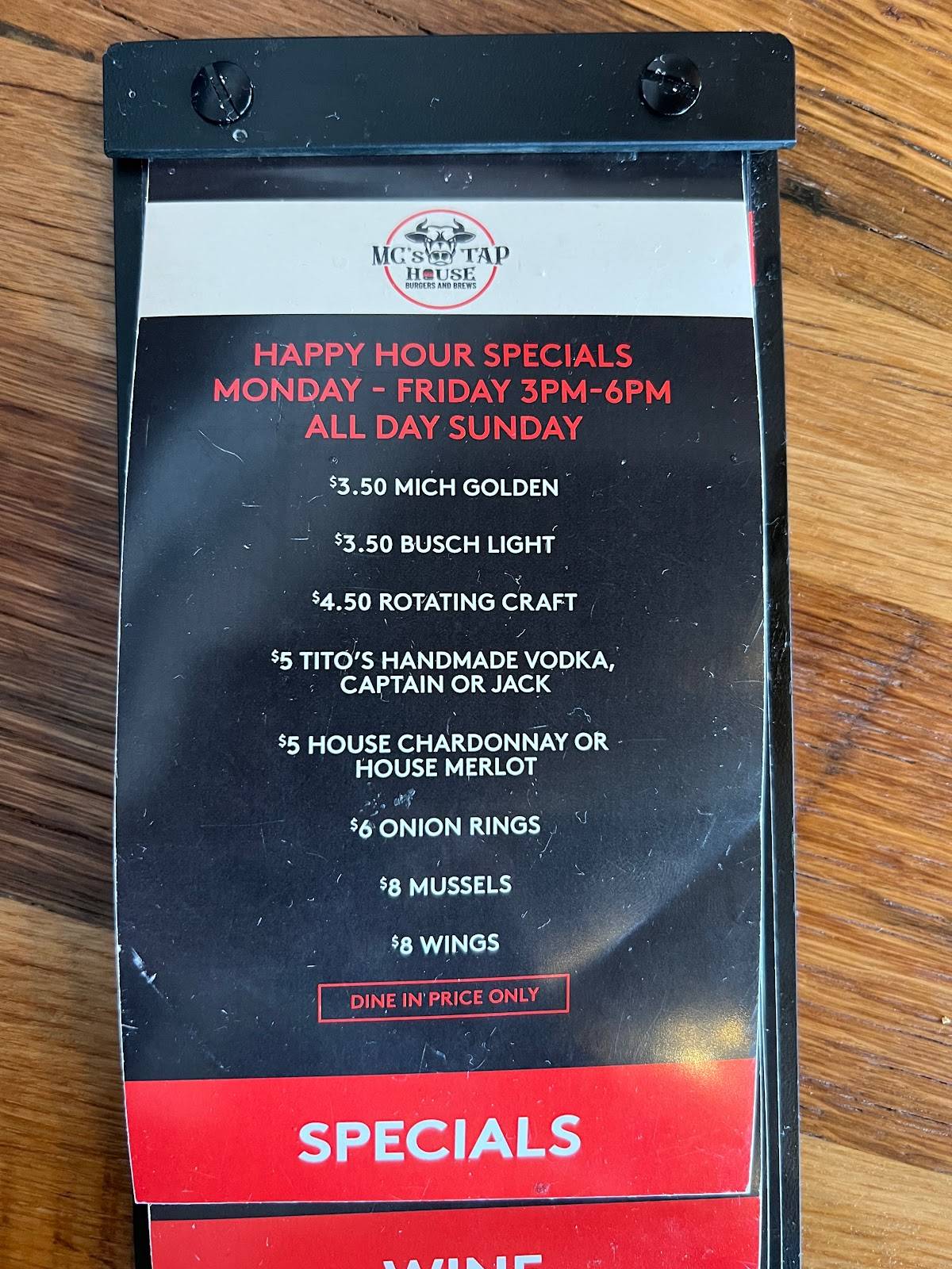 Menu at MC's Taphouse Lino Lakes restaurant, Lino Lakes