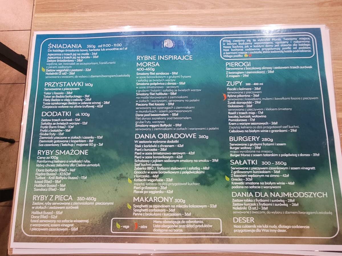 Menu at MORS MIELNO - Ryby • Rybki • Obiadki restaurant, Mielno