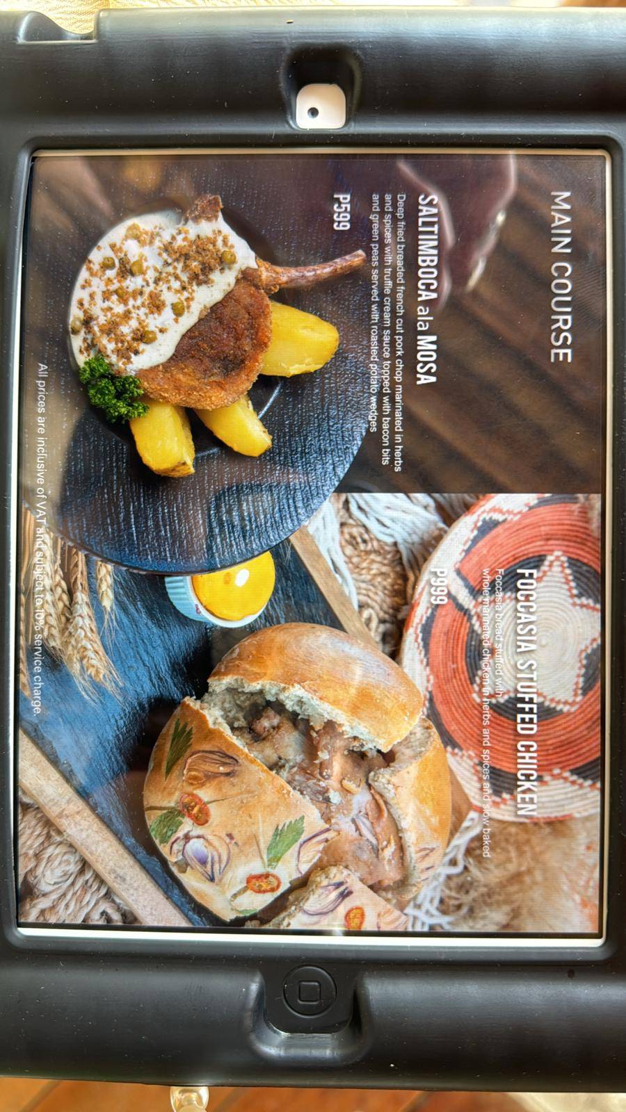 Menu at MOSA restaurant, Panglao