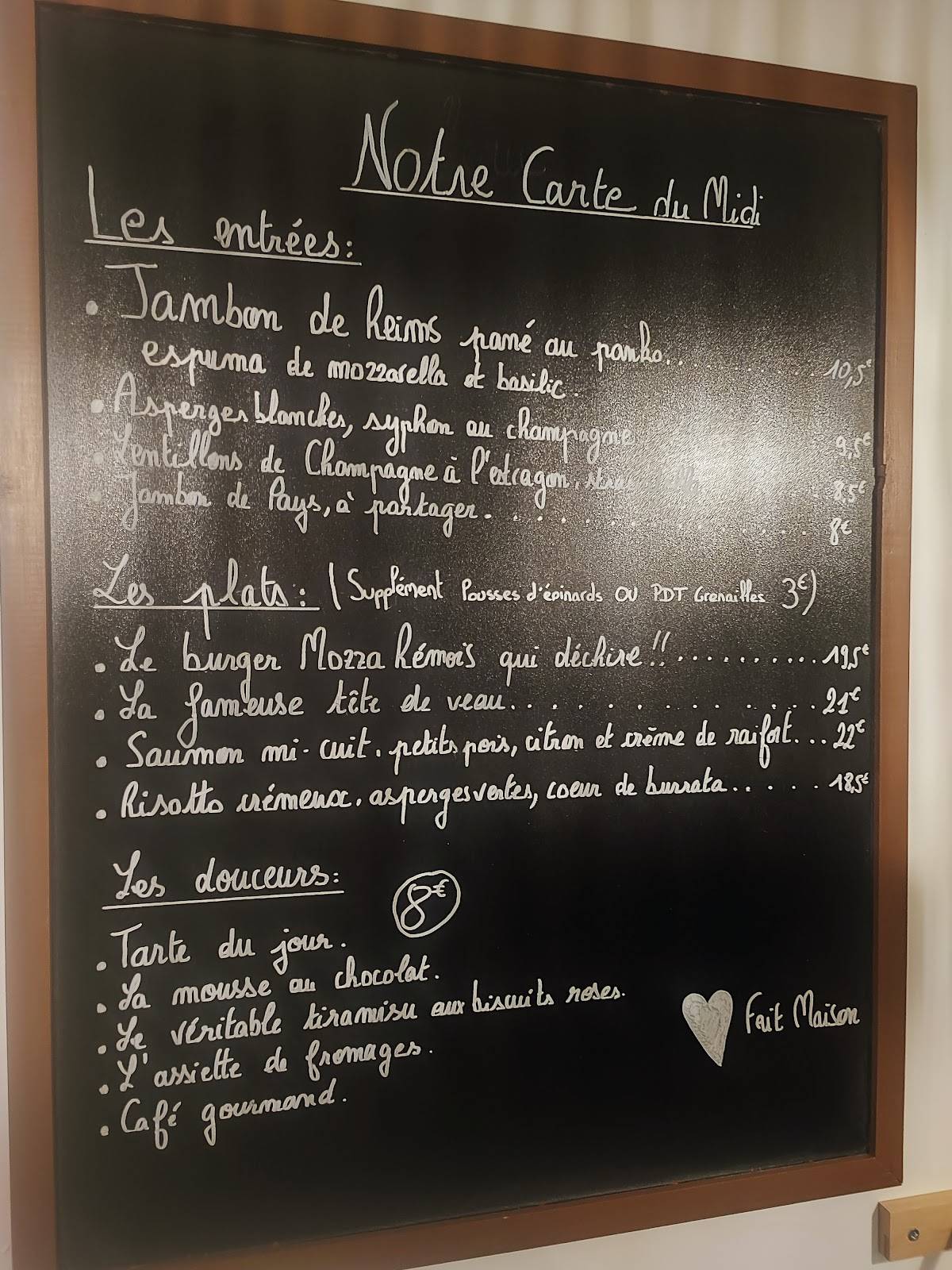 Menu au MOZZA REMOIS restaurant, Reims