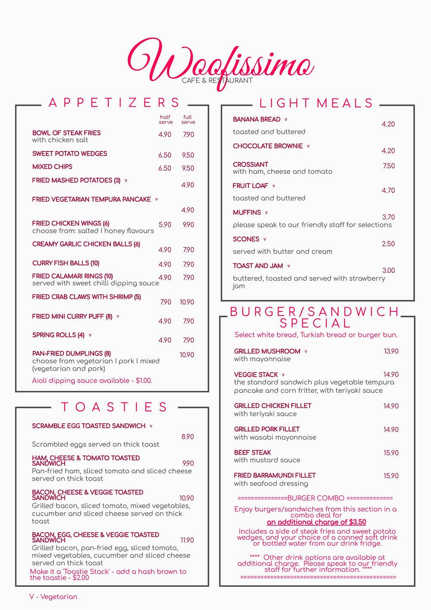 Menu at Woofissimo cafe, Macgregor