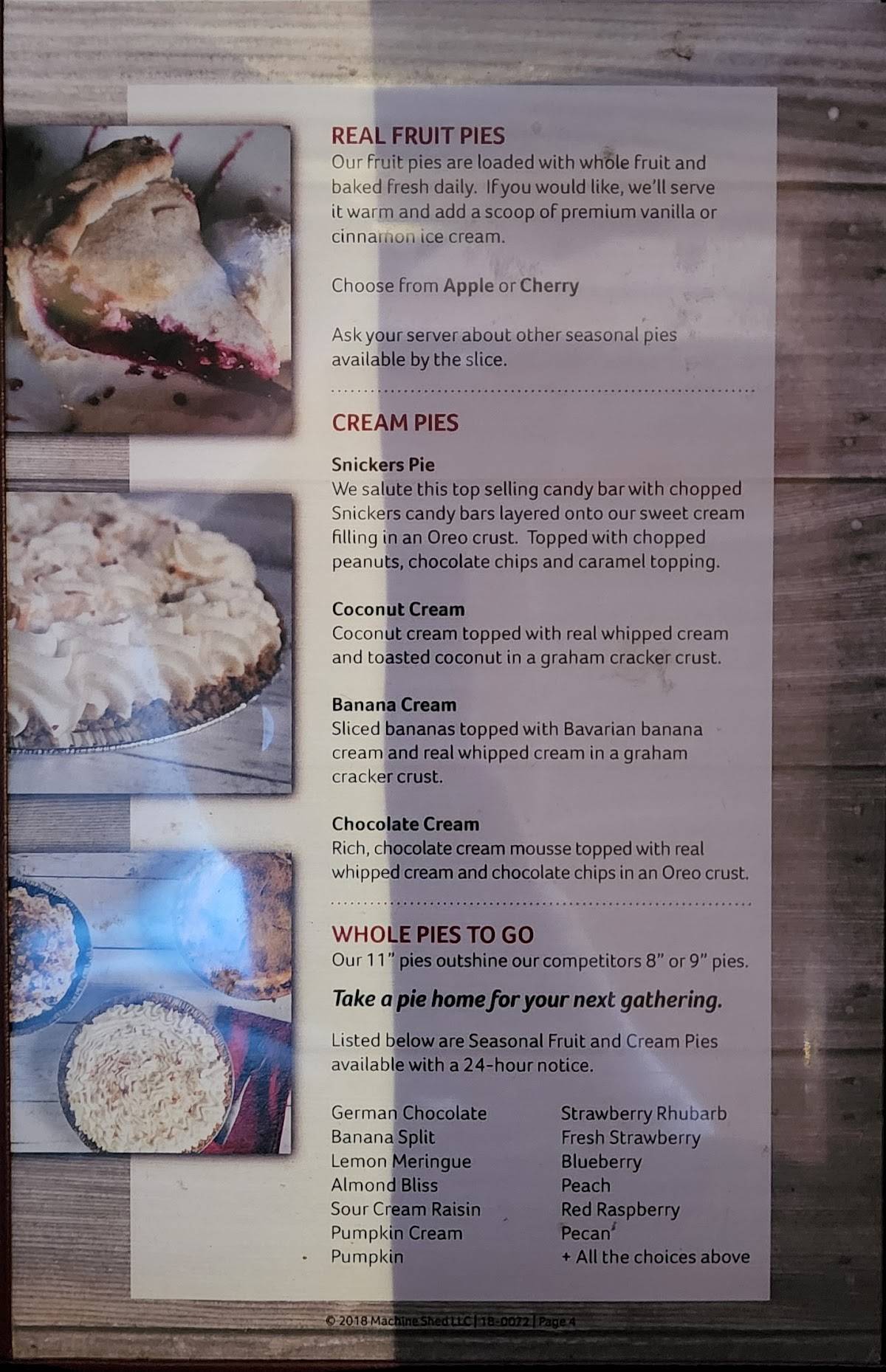 Menu at Machine Shed Restaurant Appleton, Appleton