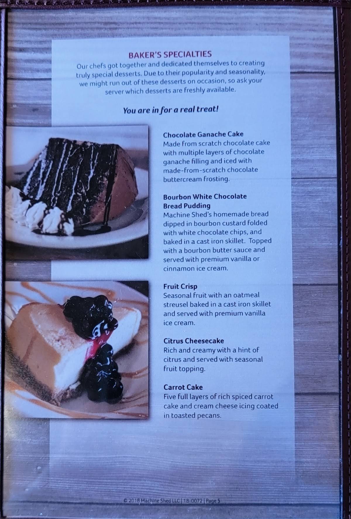 Menu at Machine Shed Restaurant Appleton, Appleton