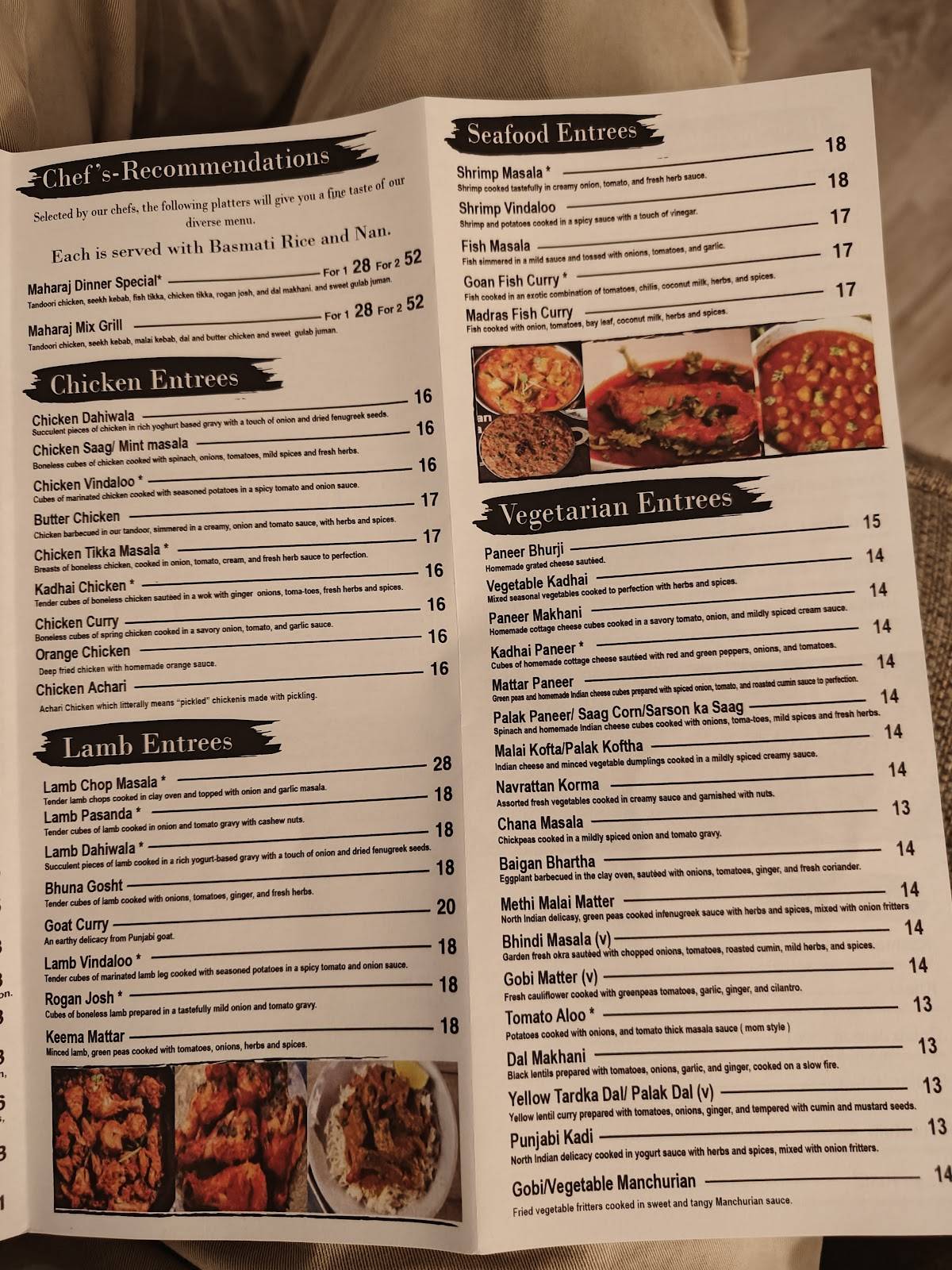 Menu at Maharaj Indian Grill restaurant, Elmhurst
