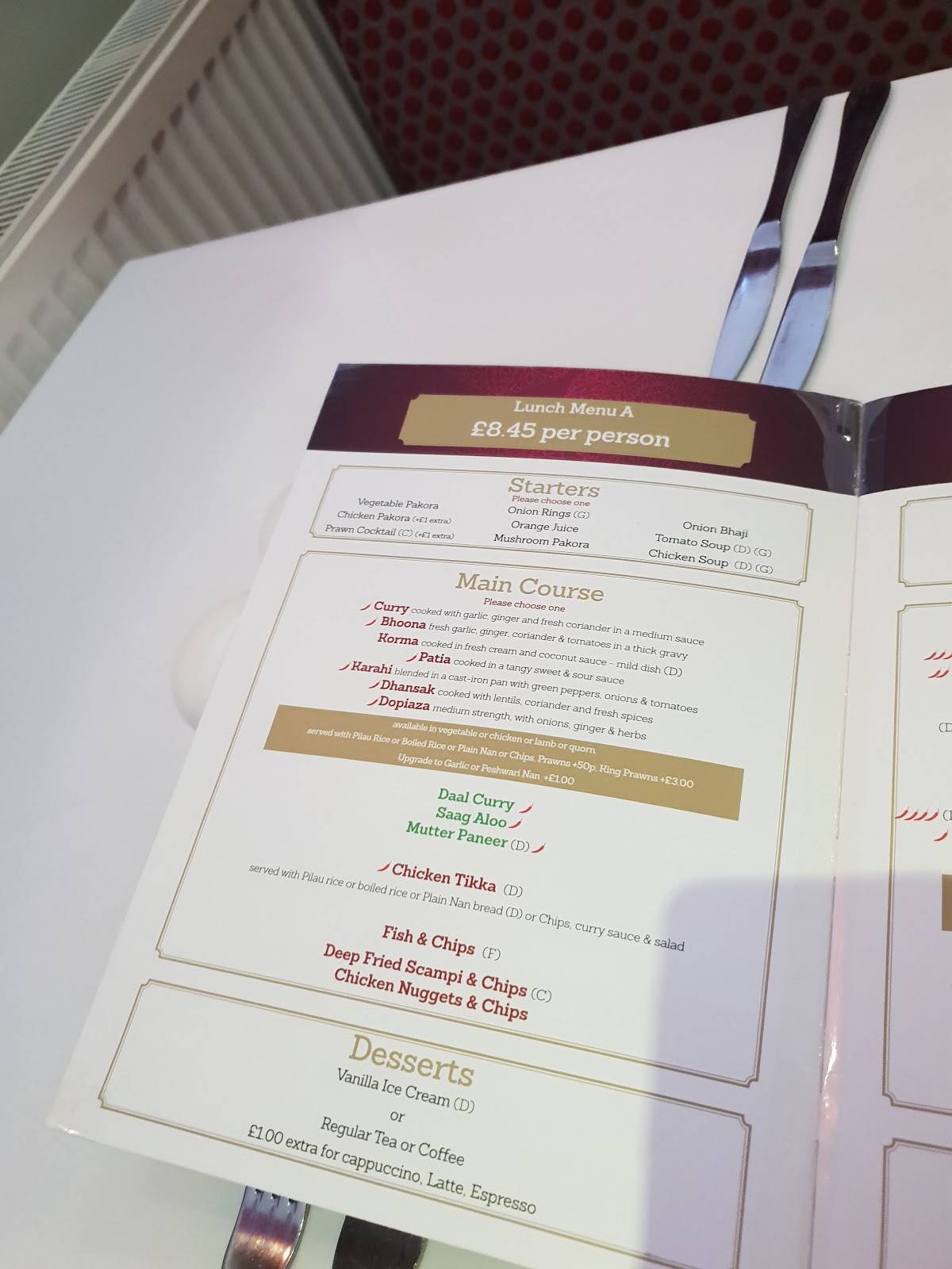 Menu at Maharaja Authentic Indian Cuisine restaurant, Stirling