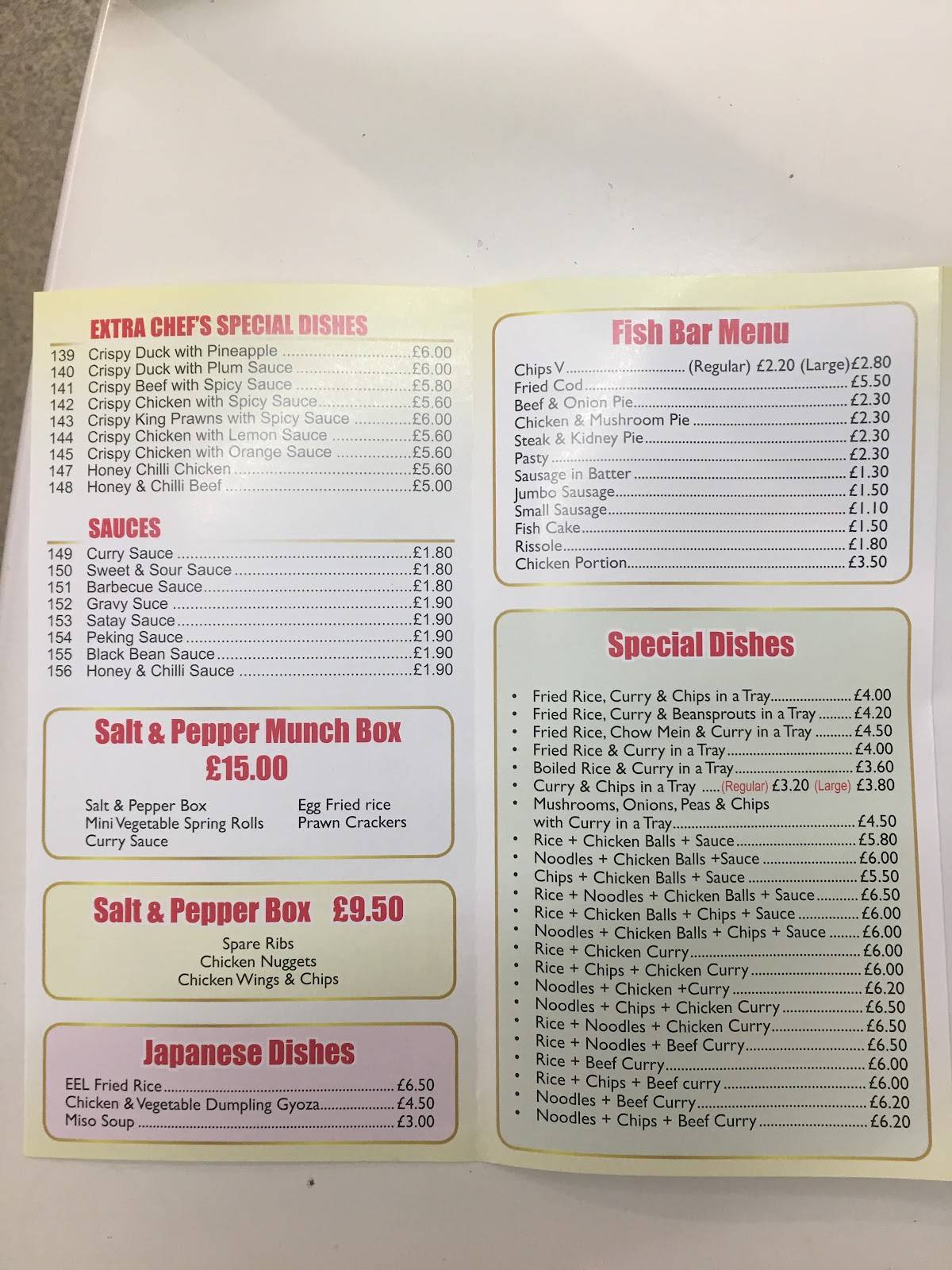 Menu at Mai Wah fast food, Pontypridd