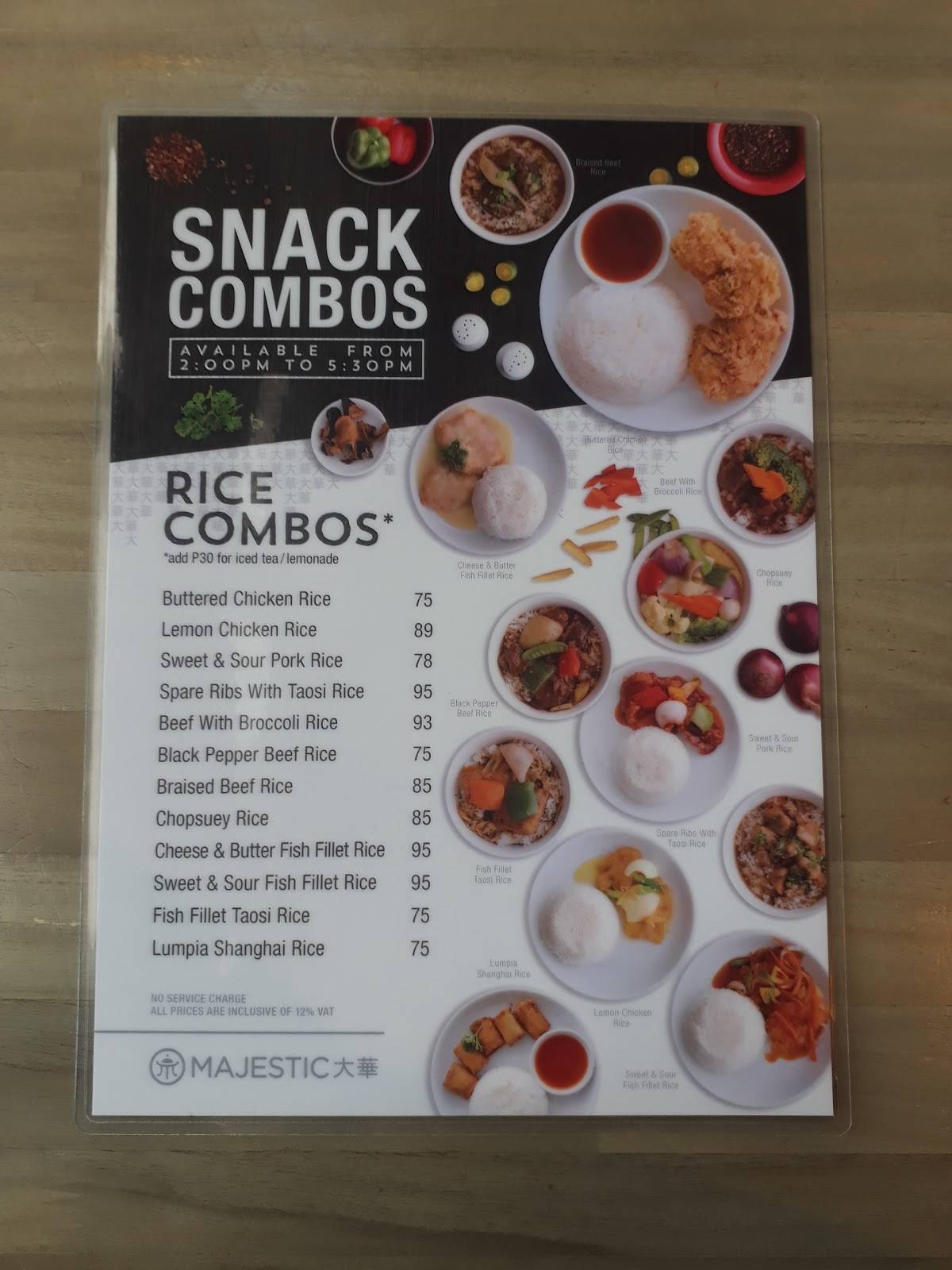 Menu at Majestic SM Seaside City restaurant, Cebu City, 2nd Floor