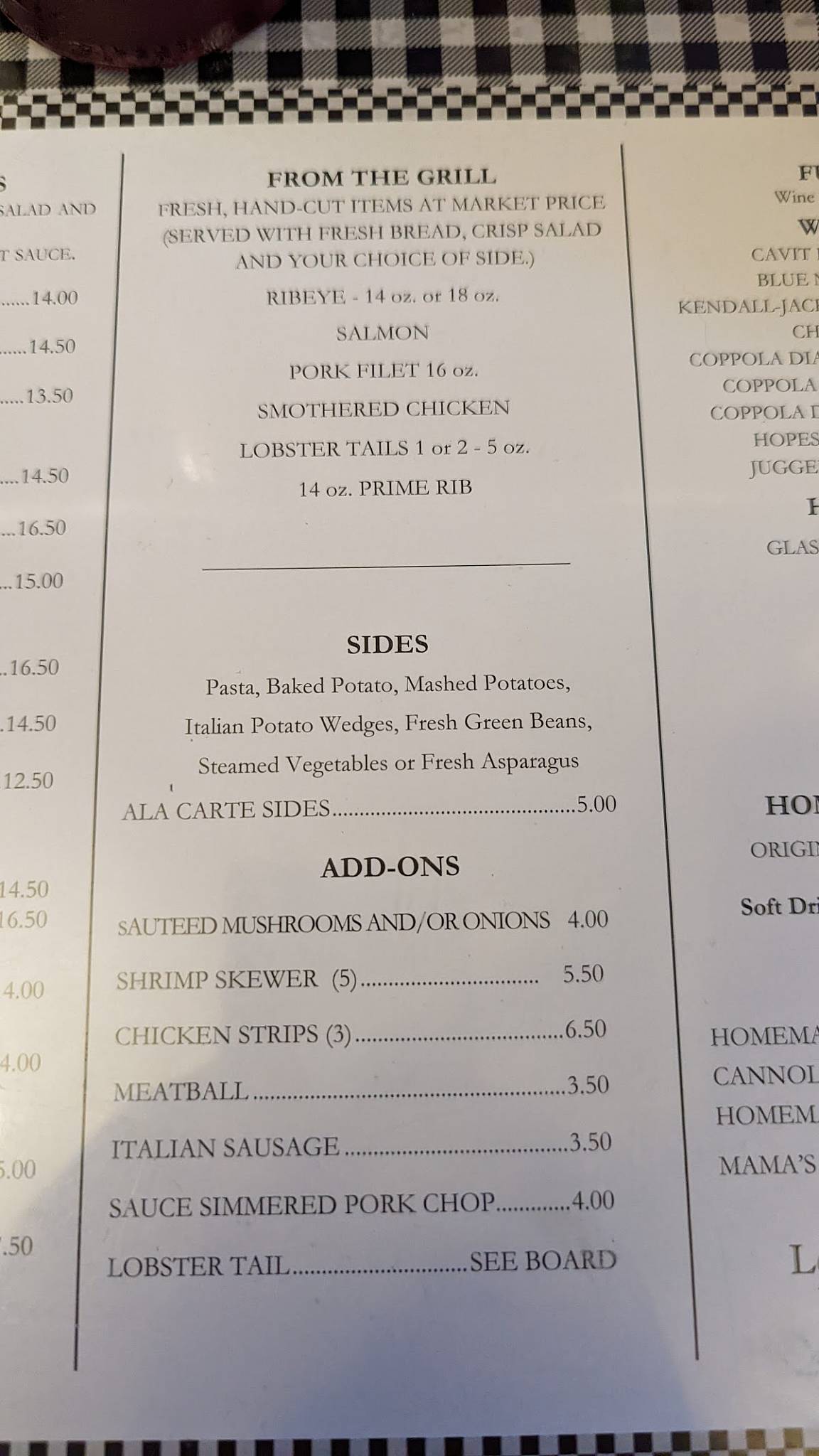 Menu at Mama T's Italian Steakhouse, Huntingburg