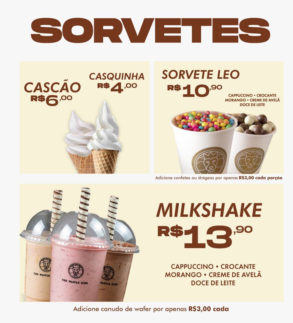Menu at The Waffle King restaurant, Manaus