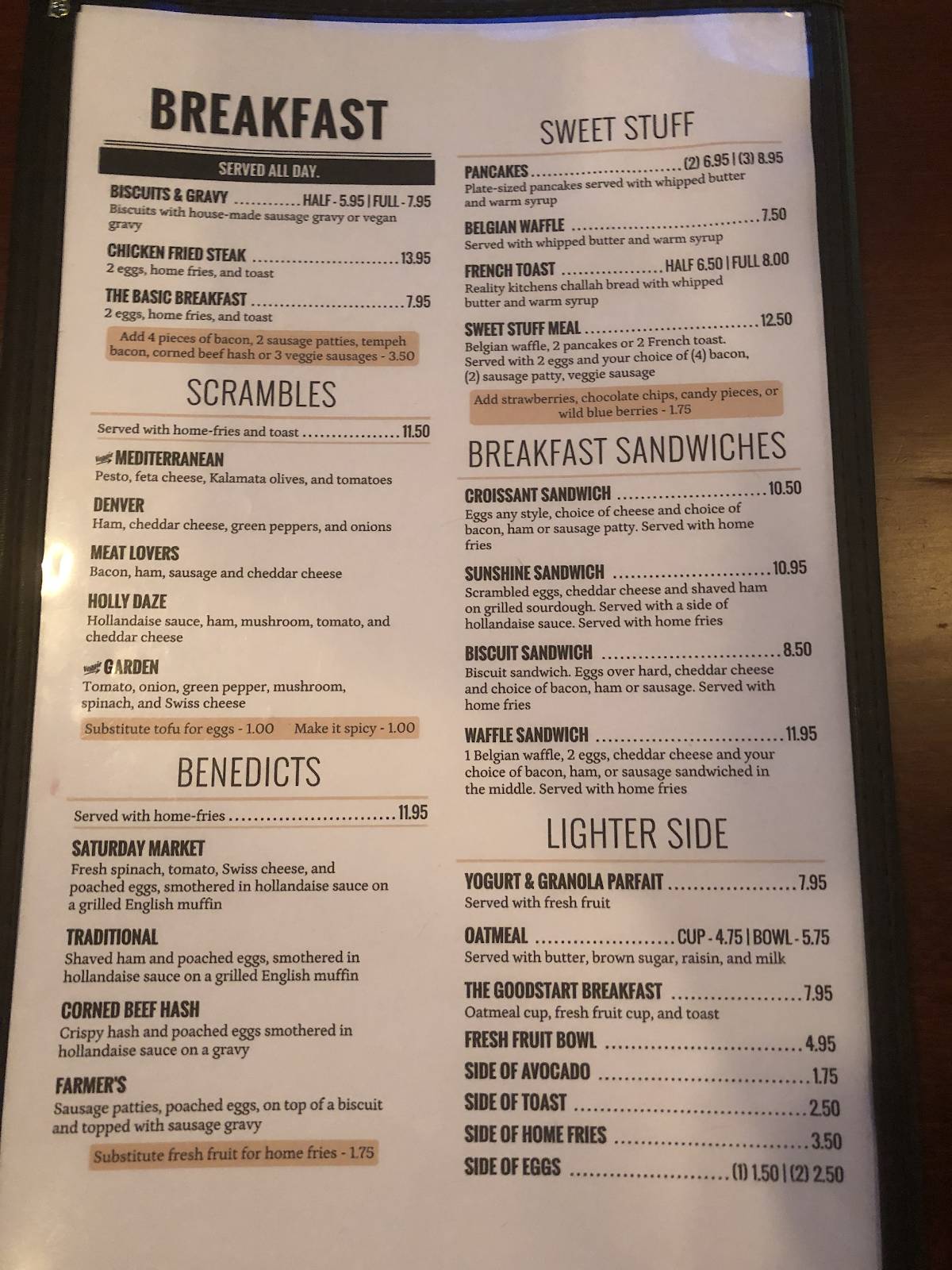Menu at Mandy's Family Restaurant, Eugene