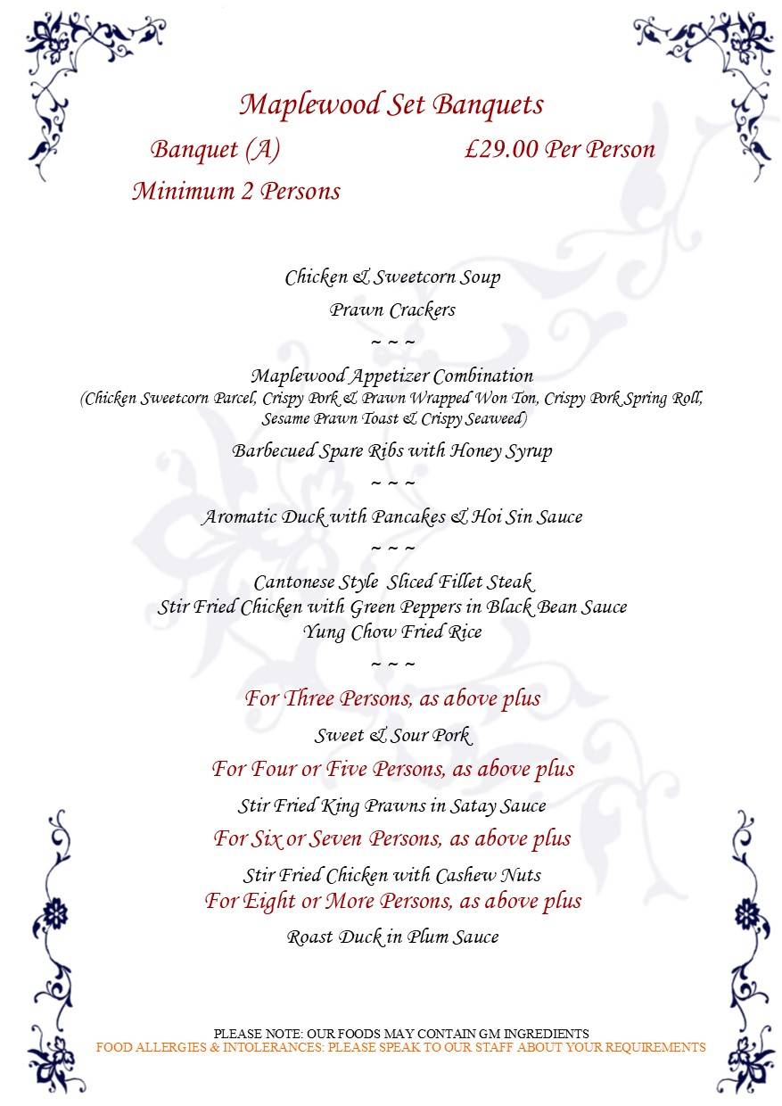 Menu at Maplewood Restaurant, Widnes, Warrington Rd