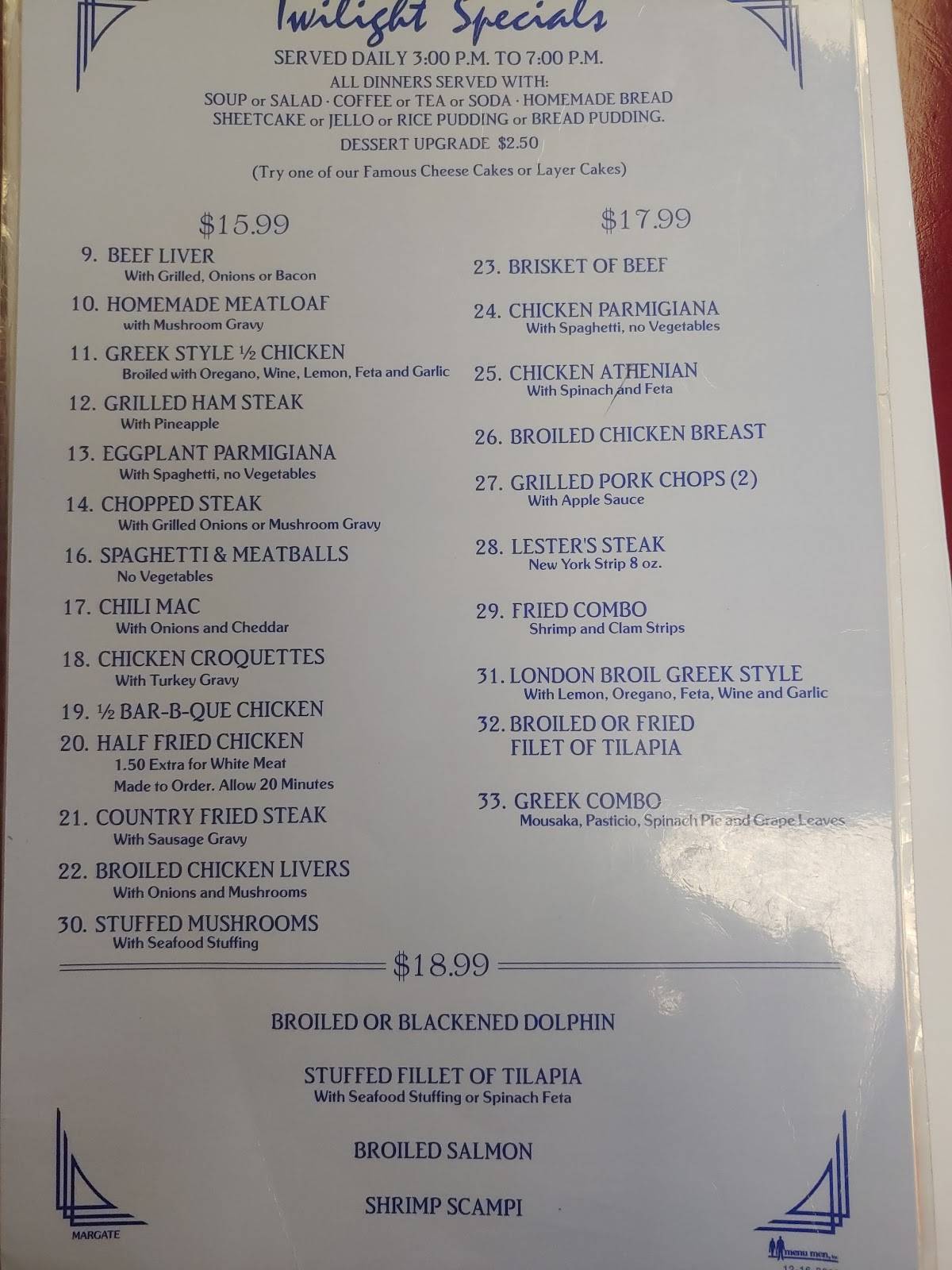 Menu at Lester's Diner restaurant, Margate, Coconut Creek Pkwy