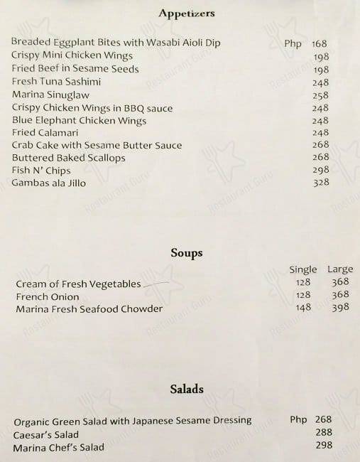 Menu at Marina Seaview restaurant, Lapu-Lapu City, 8XHG+GJ5