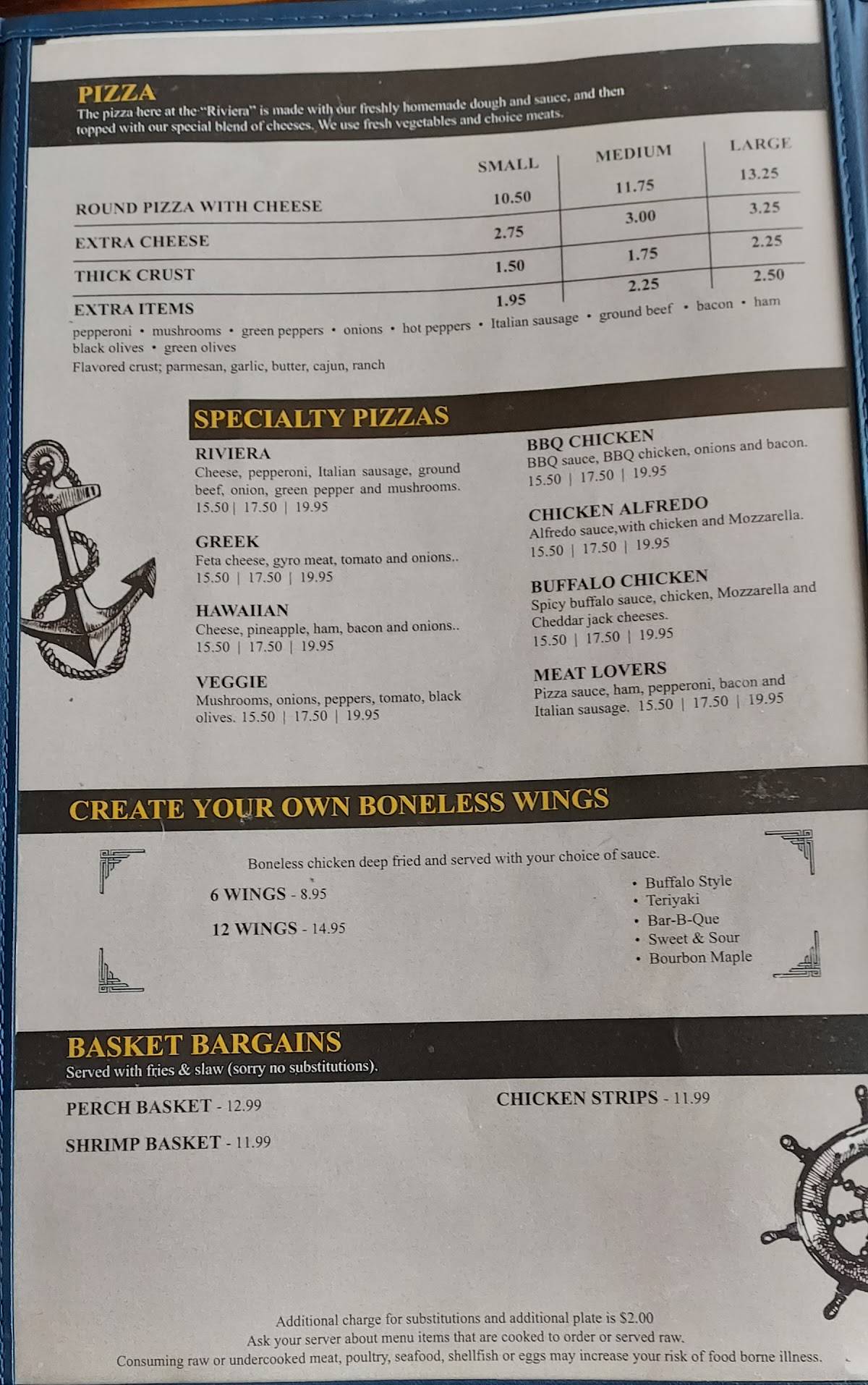 Menu at Riviera Restaurant & Cocktail, Marine City