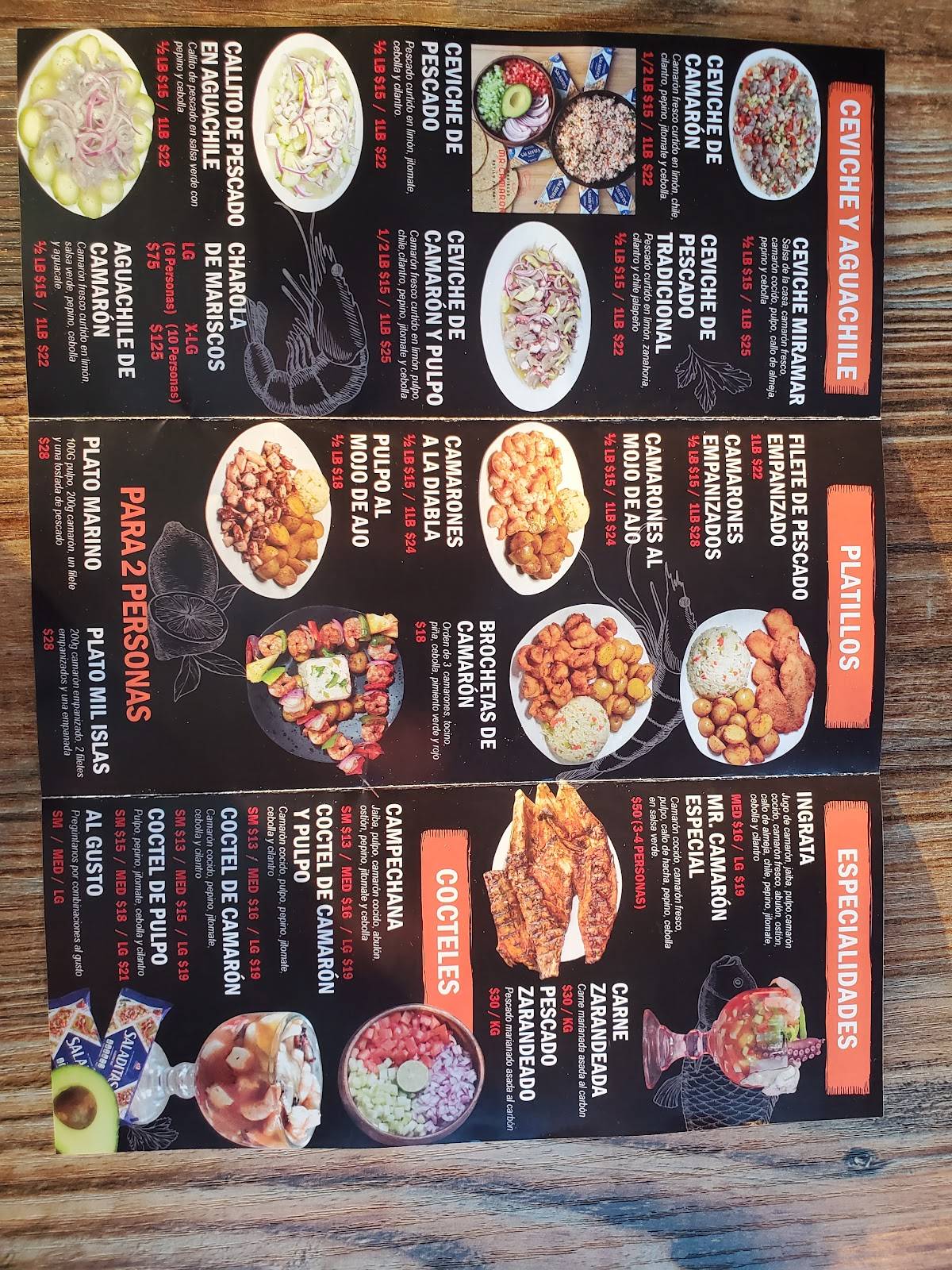 Carta del restaurante Mariscos Mr Camarón Nayarit, Bell