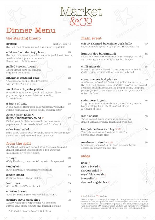 Menu at Market & Co Restaurant, Burswood, Crown Perth