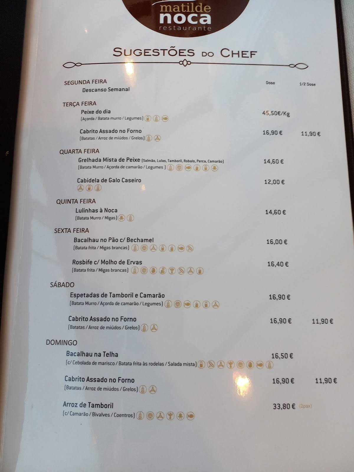 Menu em Restaurante Matilde Noca, Leiria, R. do Martingil 157
