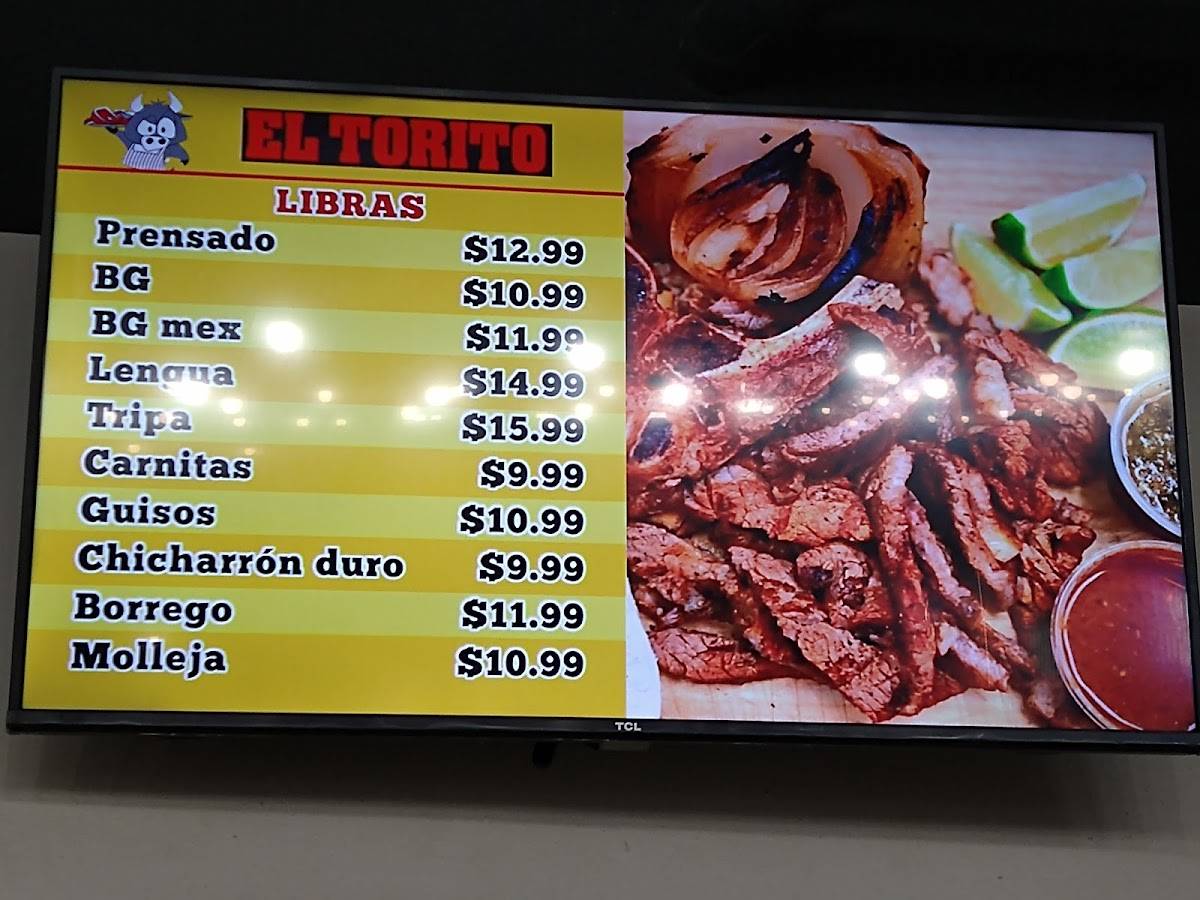 Carta del restaurante El Torito, McAllen