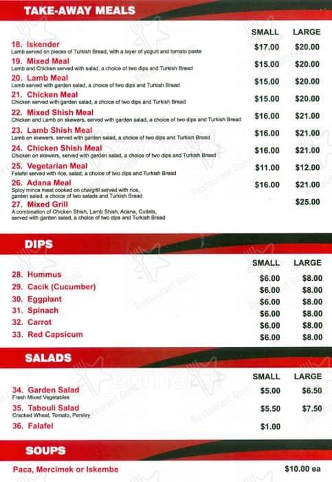 Menu at Melbourne Kebab Station fast food, Coburg
