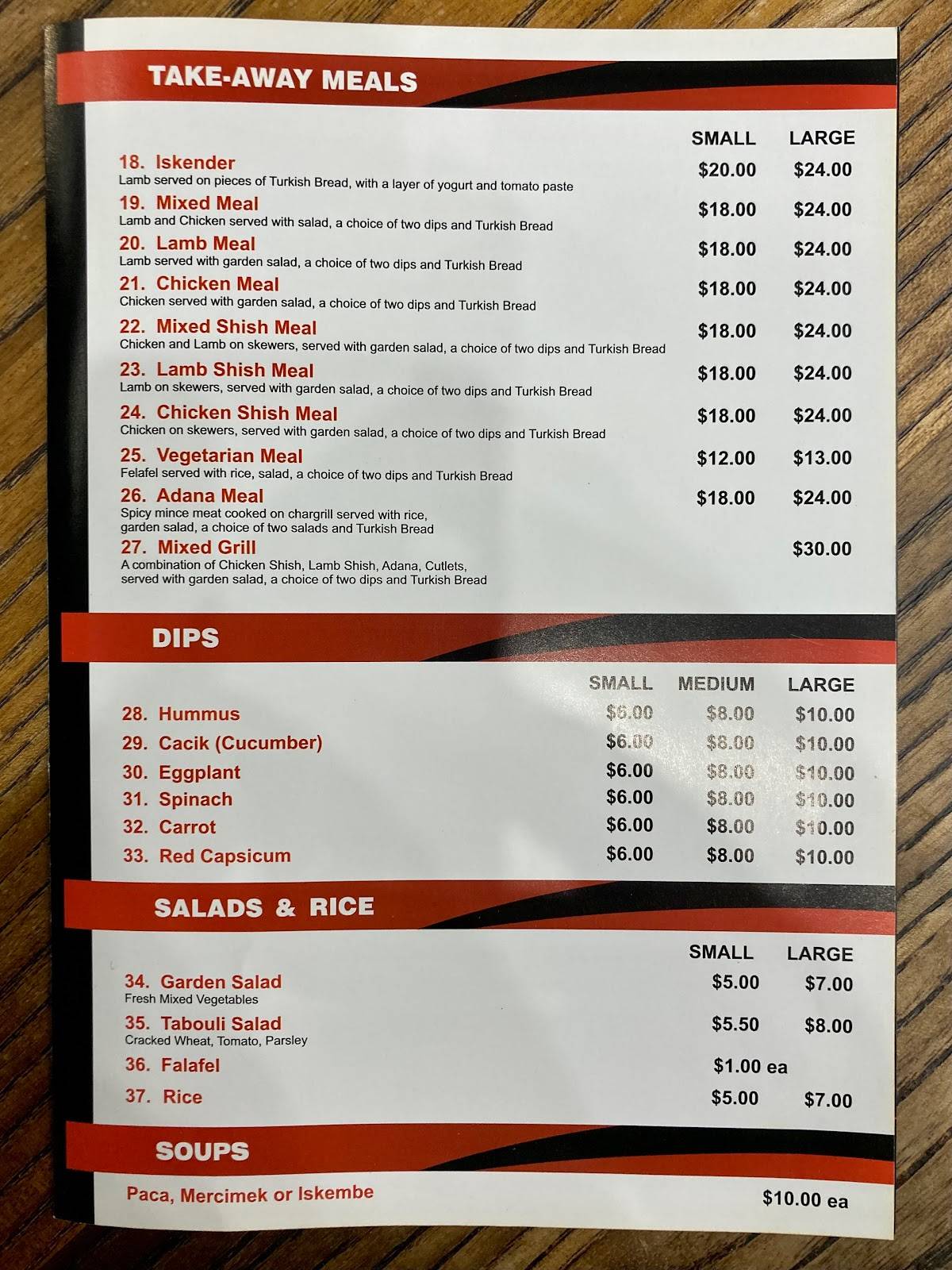 Menu at Melbourne Kebab Station fast food, Coburg