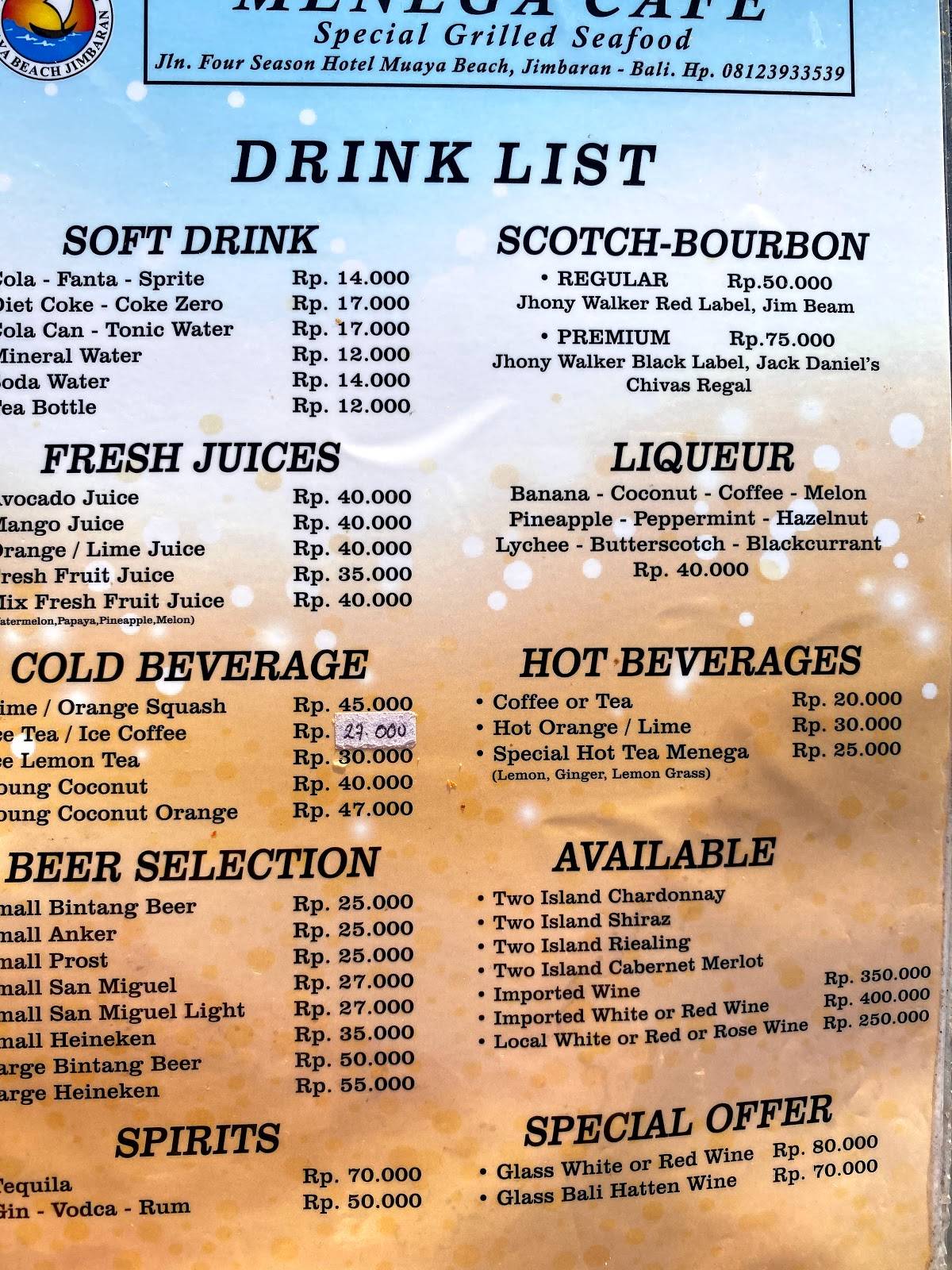 Menu at Menega Cafe, Jimbaran, +MR6