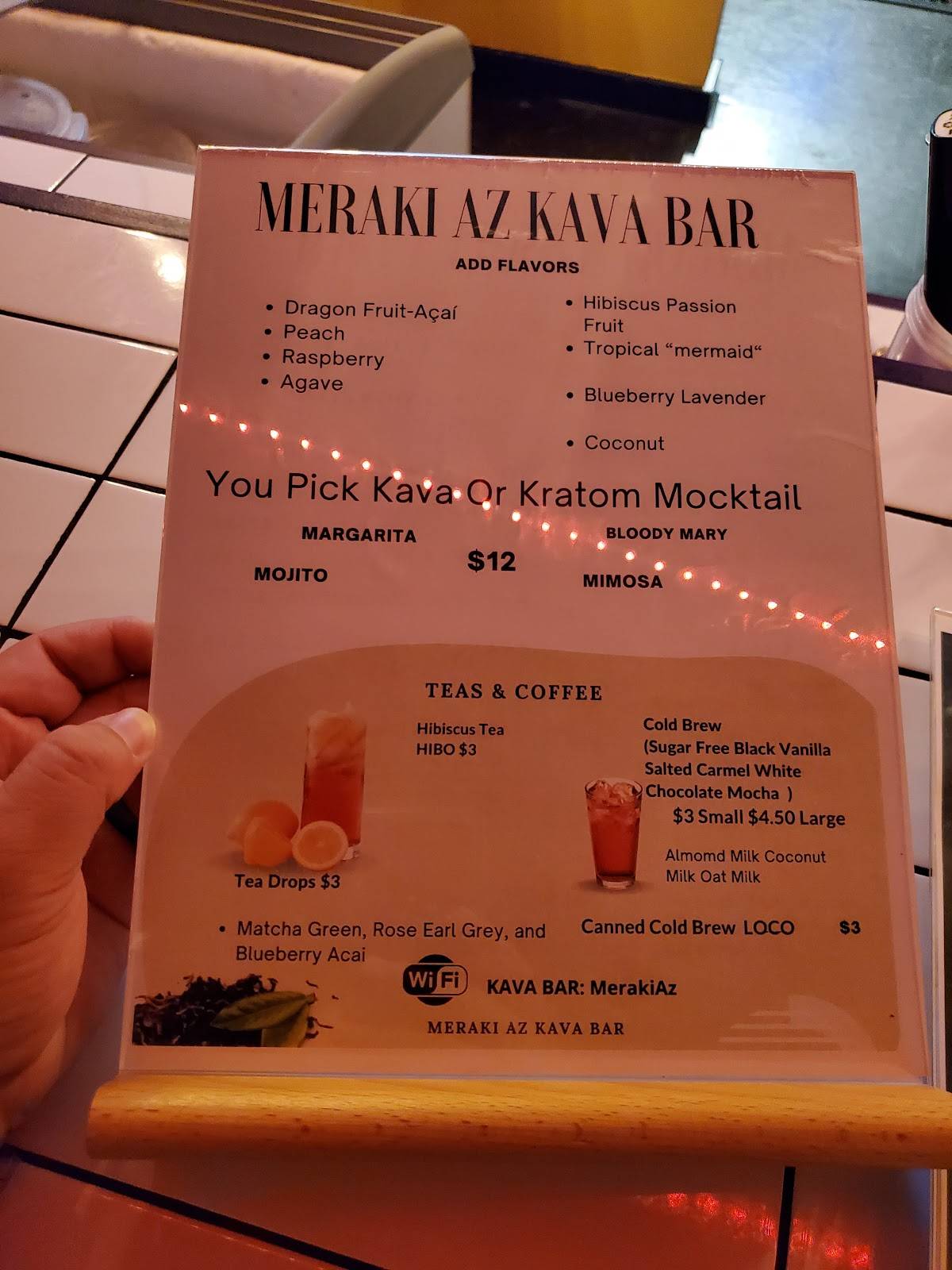 Menu at Meraki AZ Kava Bar, Phoenix