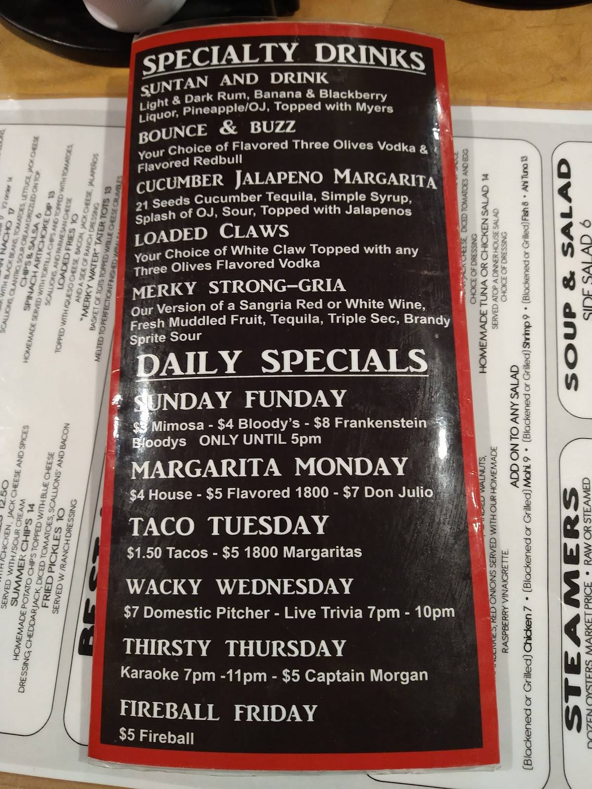 Menu at Merk's Bar & Grill, New Smyrna Beach