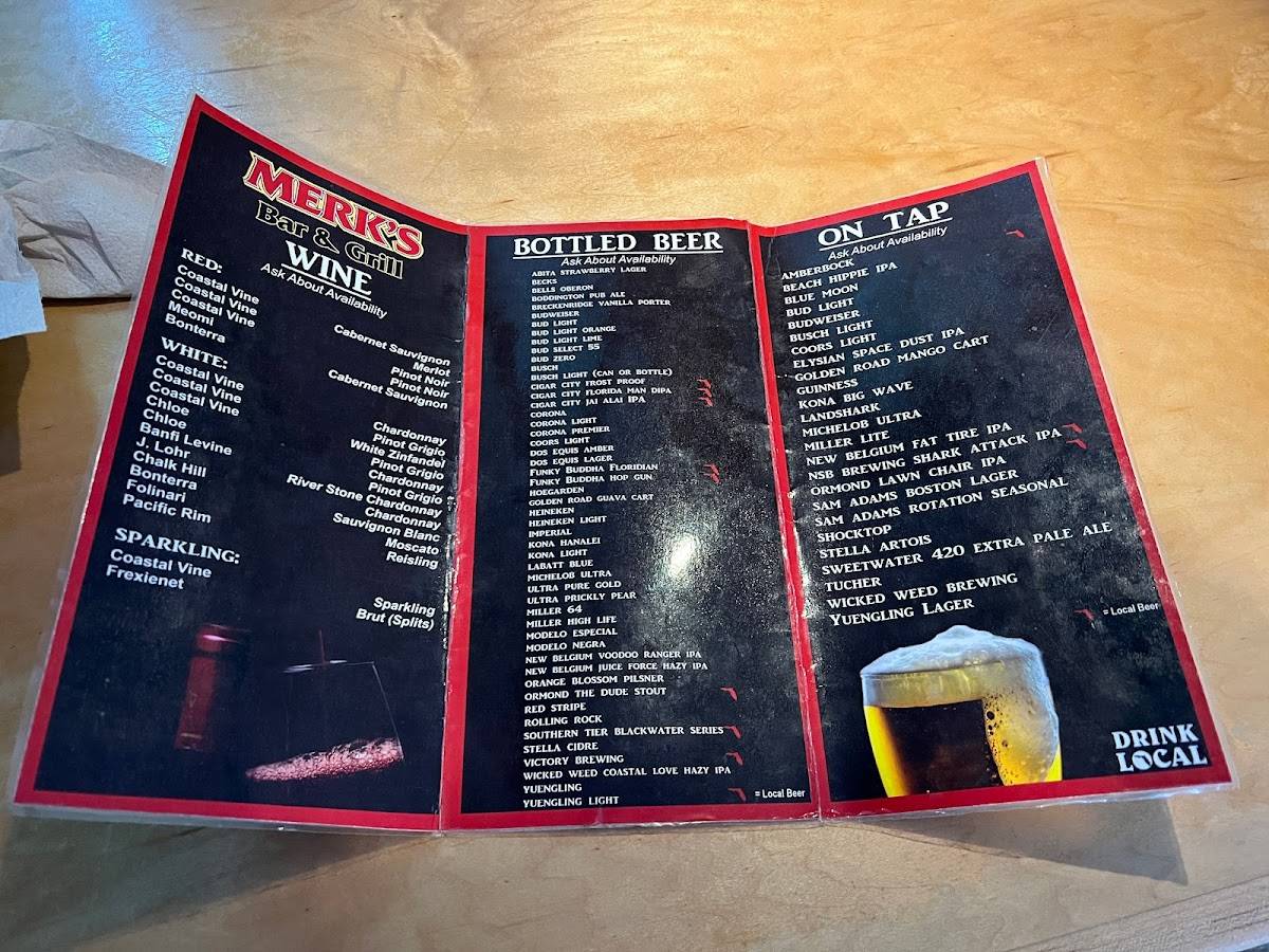 Menu at Merk's Bar & Grill, New Smyrna Beach