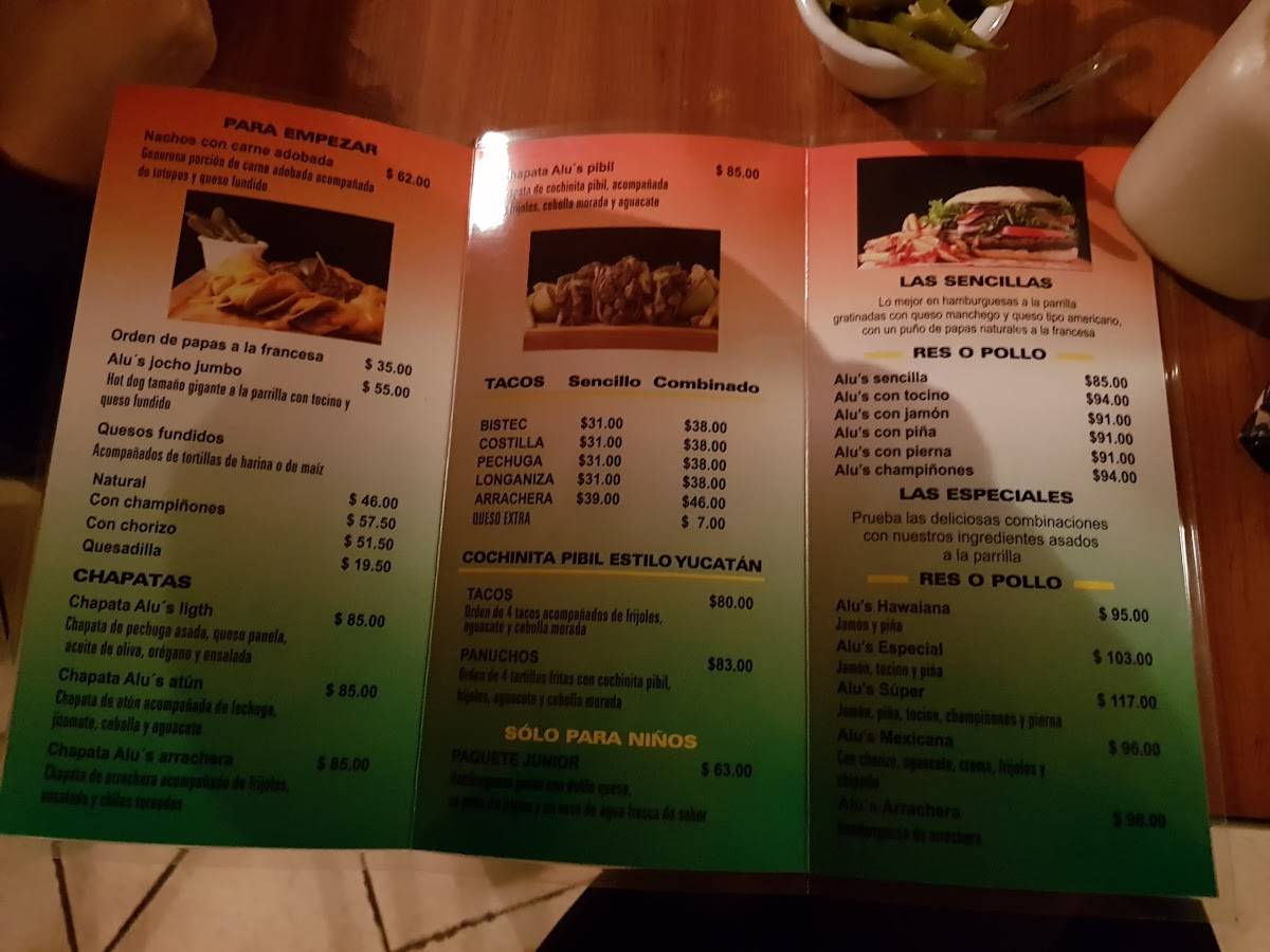 Carta del restaurante Alu's Hamburguesas, Ciudad del México