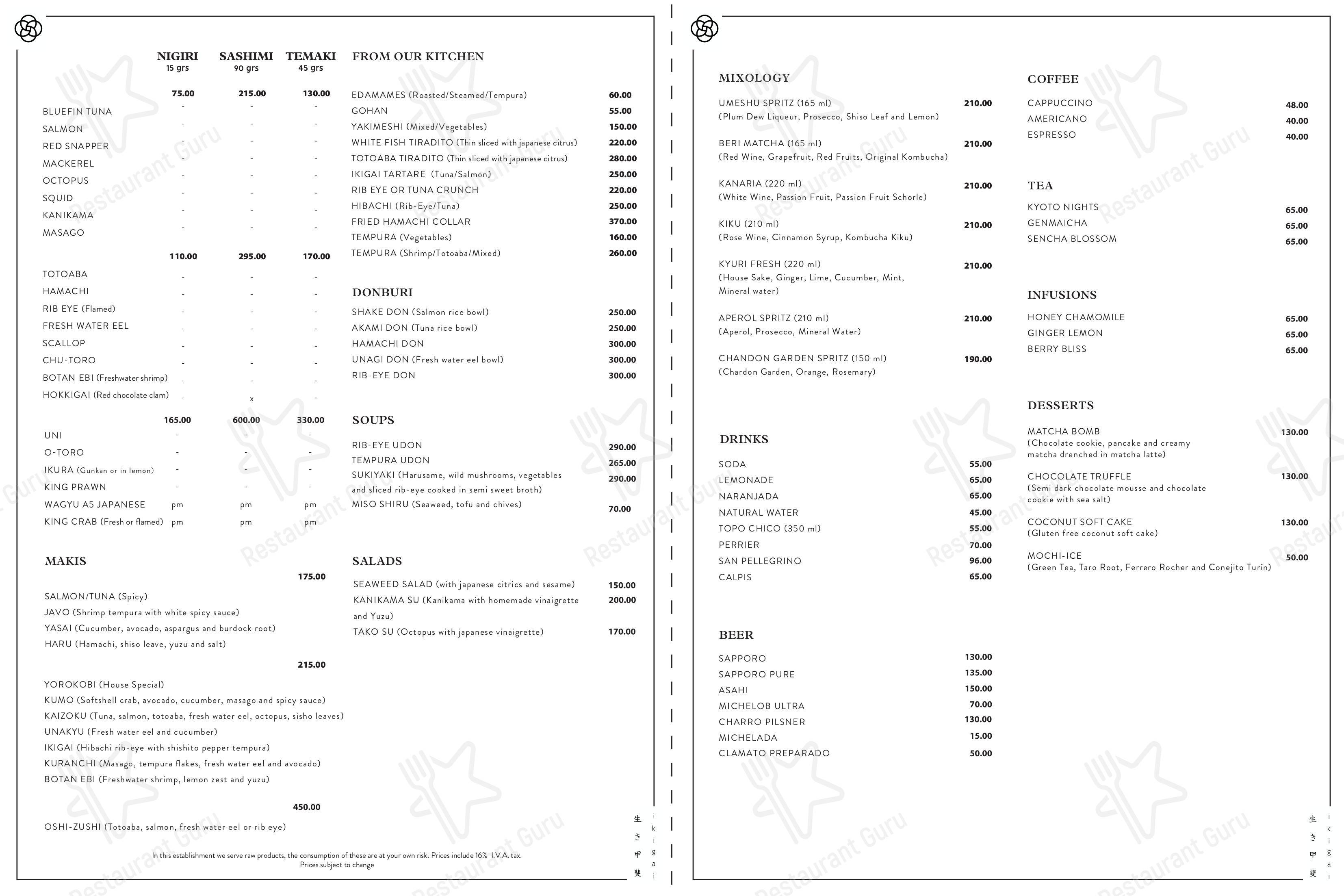 Carta del restaurante Ikigai, Ciudad del México, Monte Líbano 915 Lomas ...