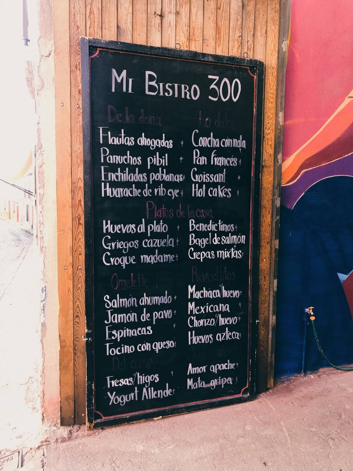 Menu at Mi Bistro 300 restaurant, San Miguel de Allende