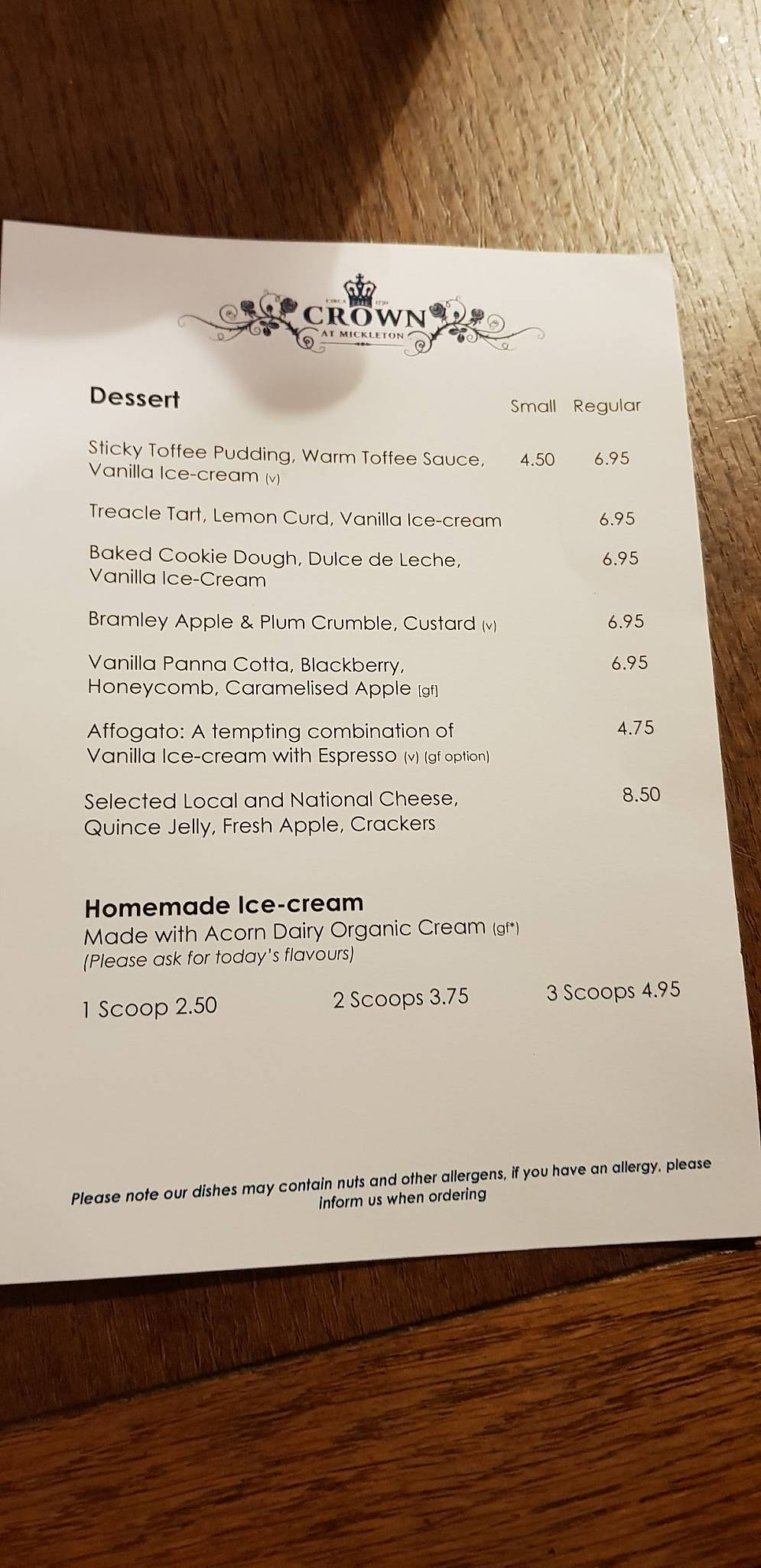 Menu at The Crown at Mickleton pub & bar, Middleton-in-Teesdale, Mickleton