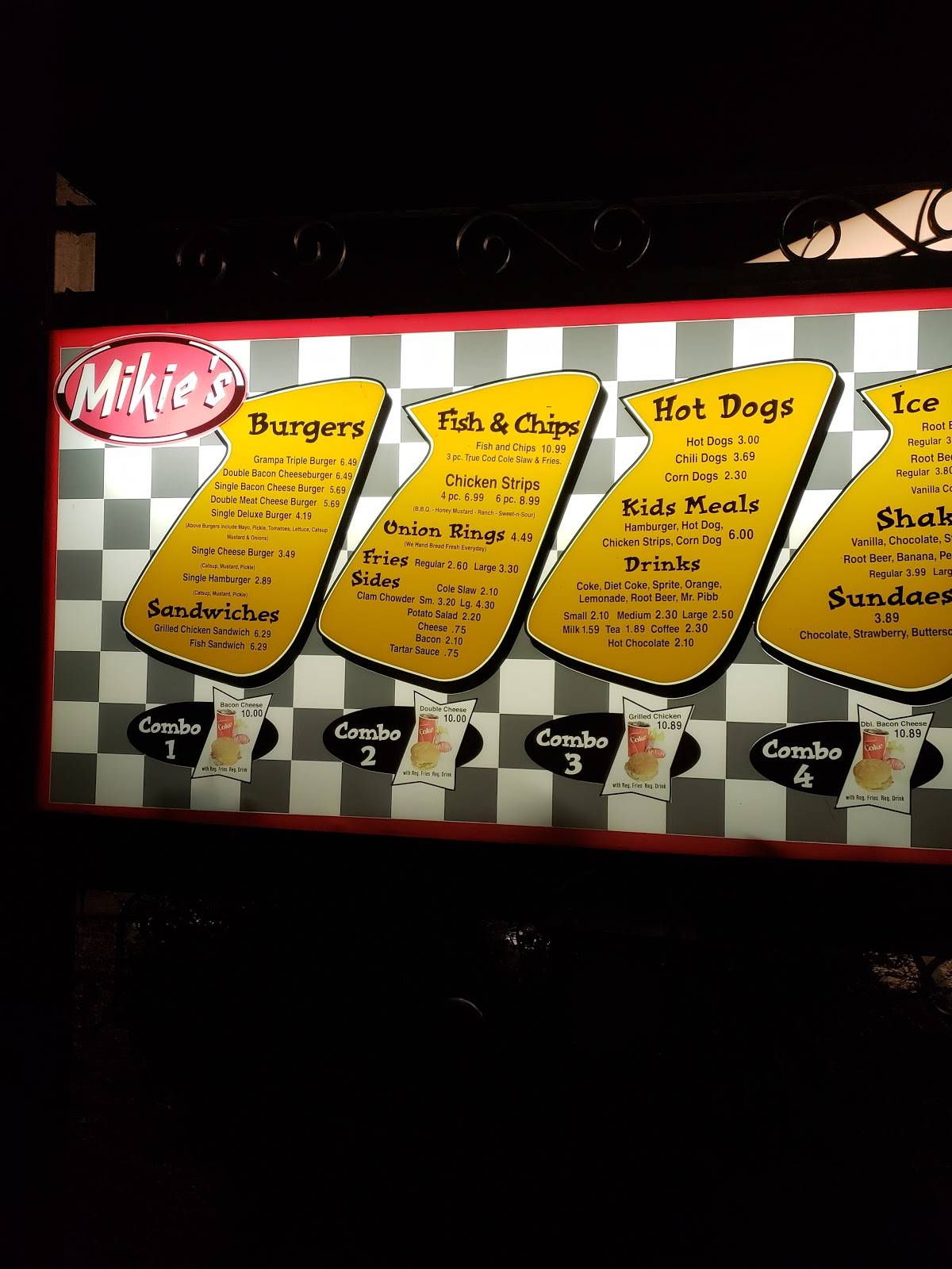 Menu at Mikie's restaurant, Everett