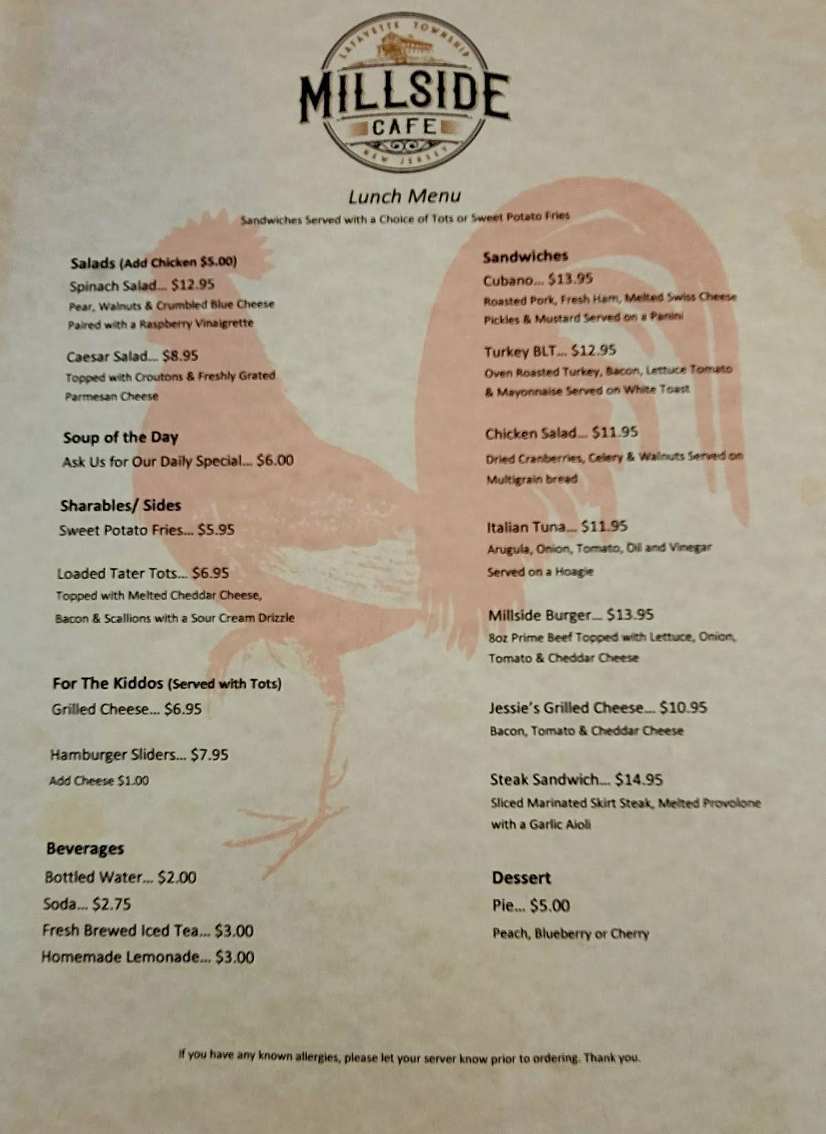 Menu at Millside Cafe, Lafayette Township