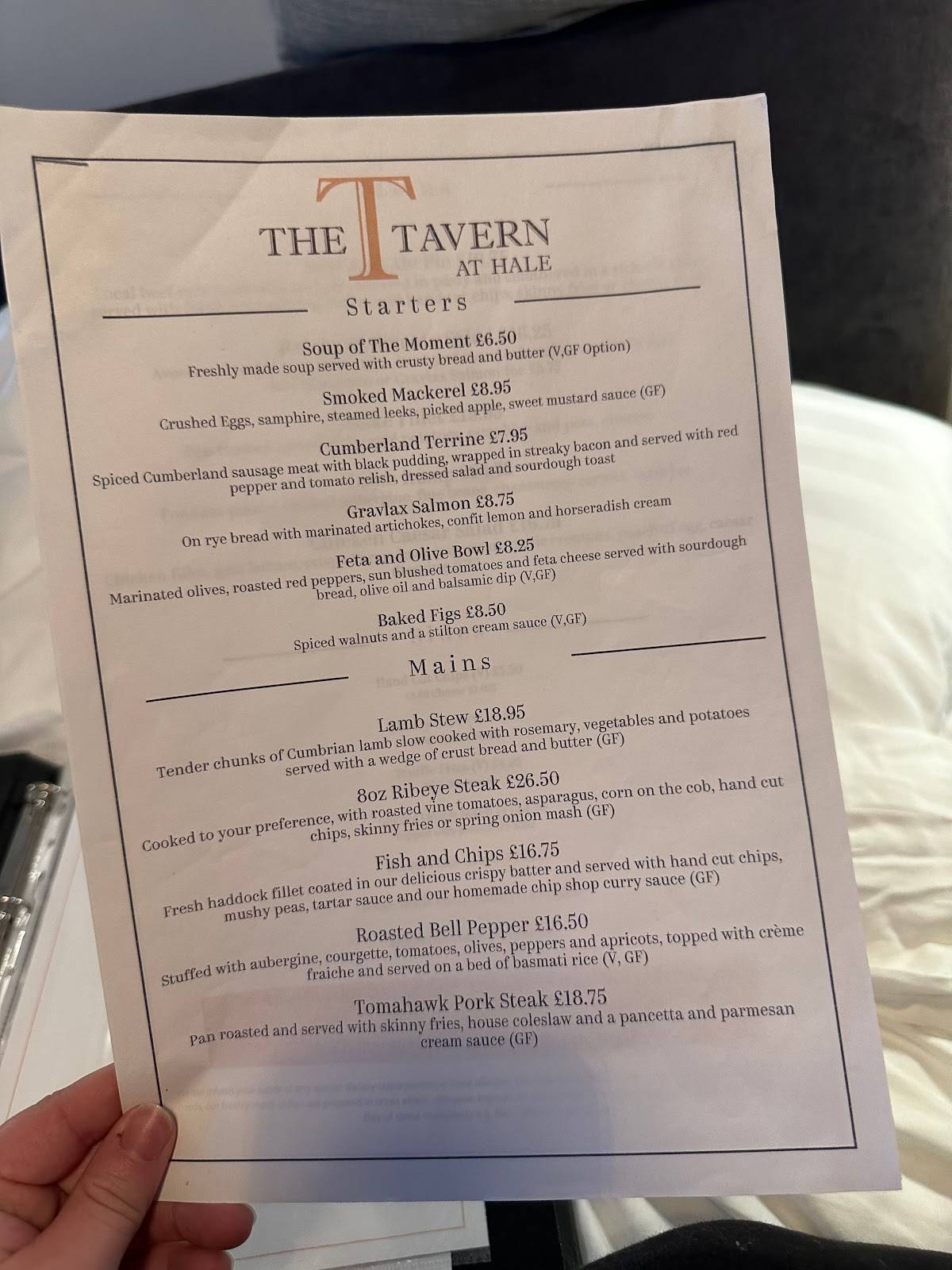 Menu at The Tavern at Hale pub & bar, Milnthorpe