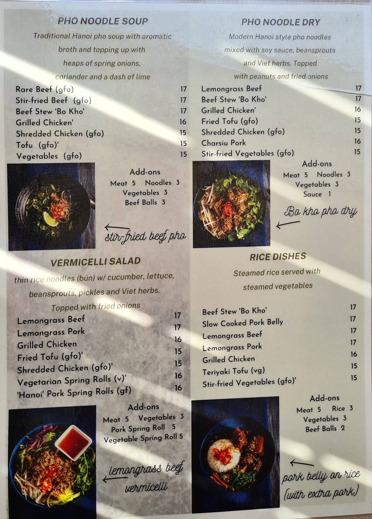 Menu at Ming Ming's Vietnamese Fusion restaurant, Surfers Paradise