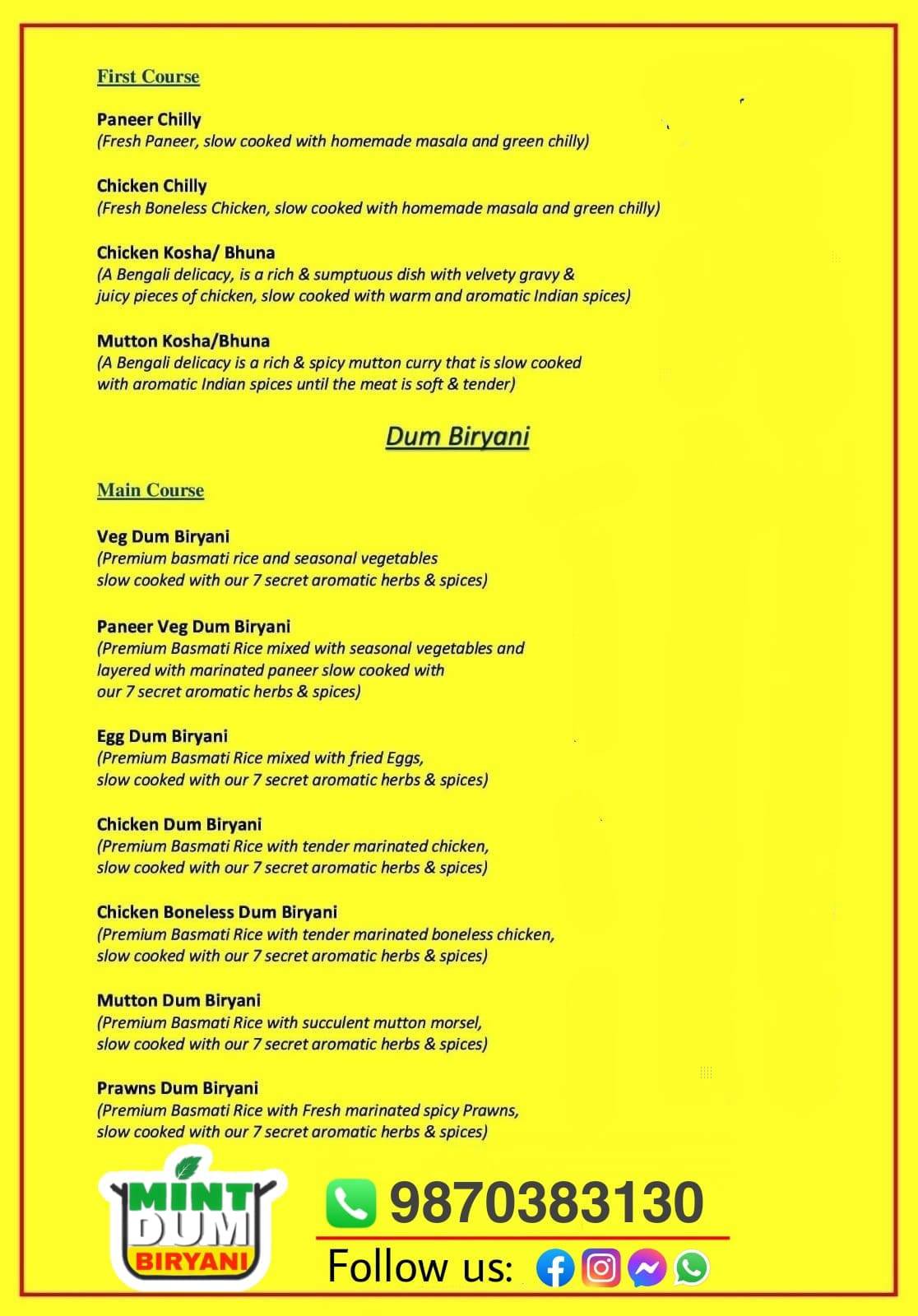Menu at Mint Dum Biryani, Thane