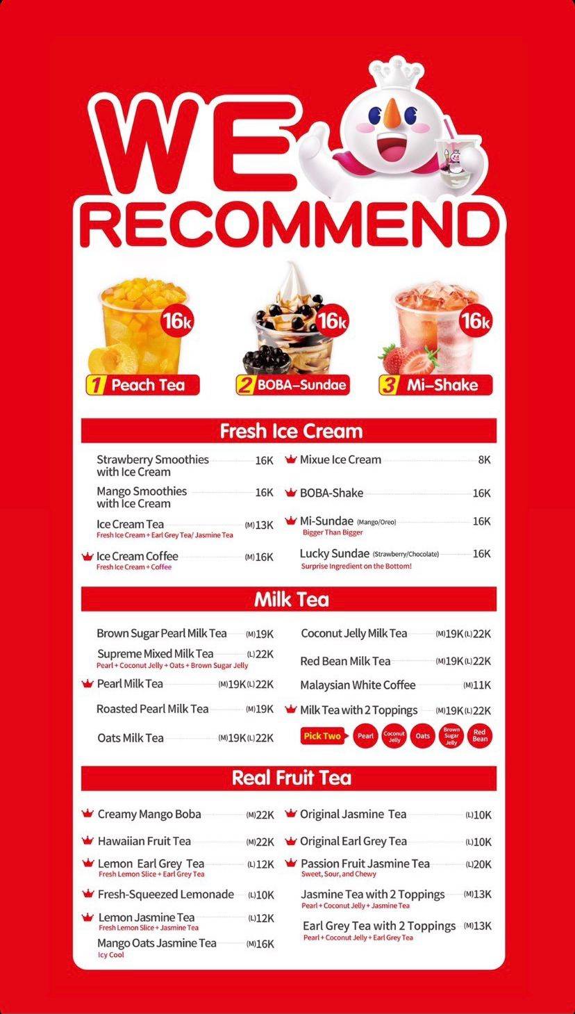Menu at Mixue Ice Cream & Tea Since 1997, Tangerang
