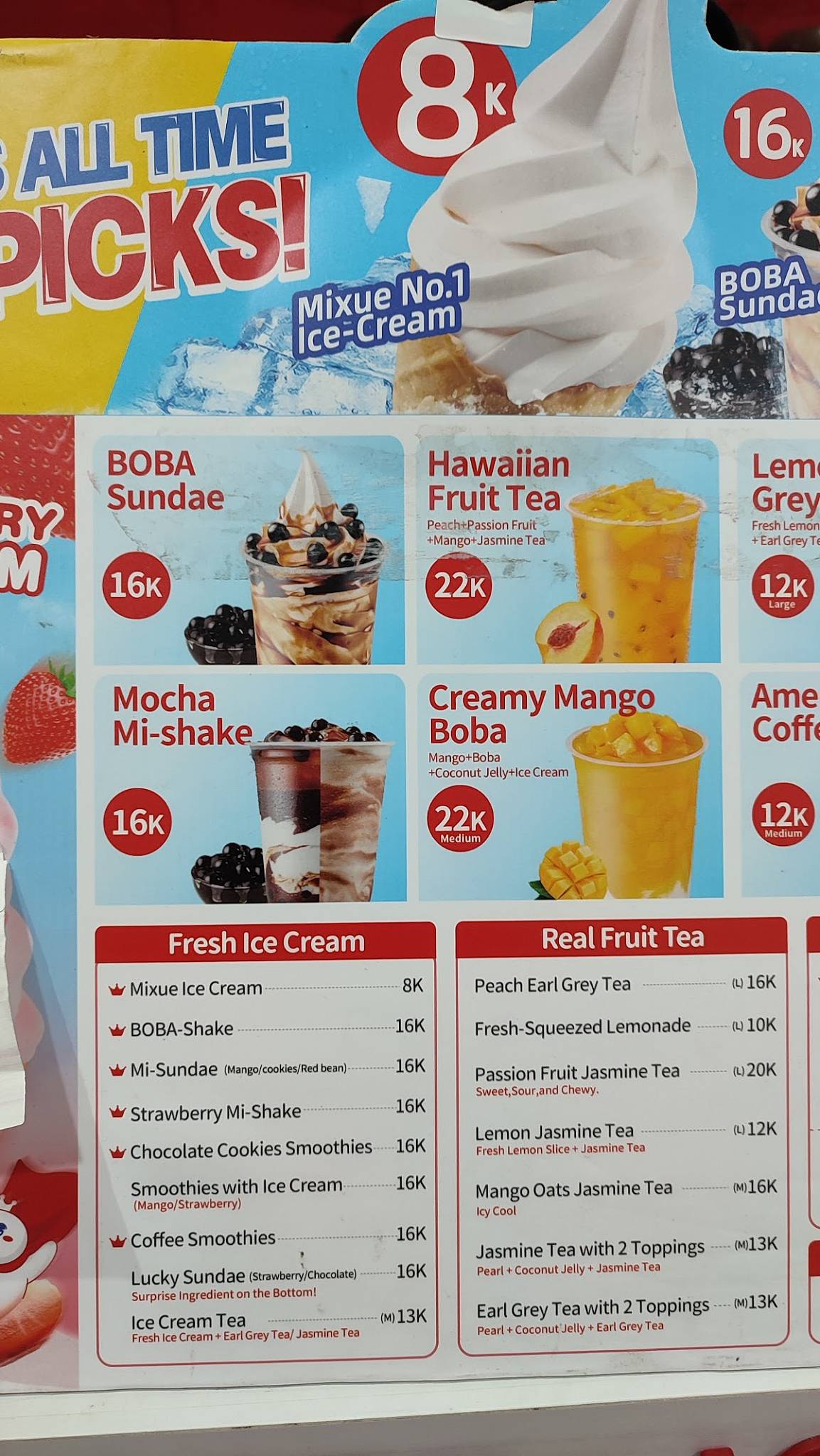 Menu at Mixue Ice Cream & Tea Since 1997, Tangerang