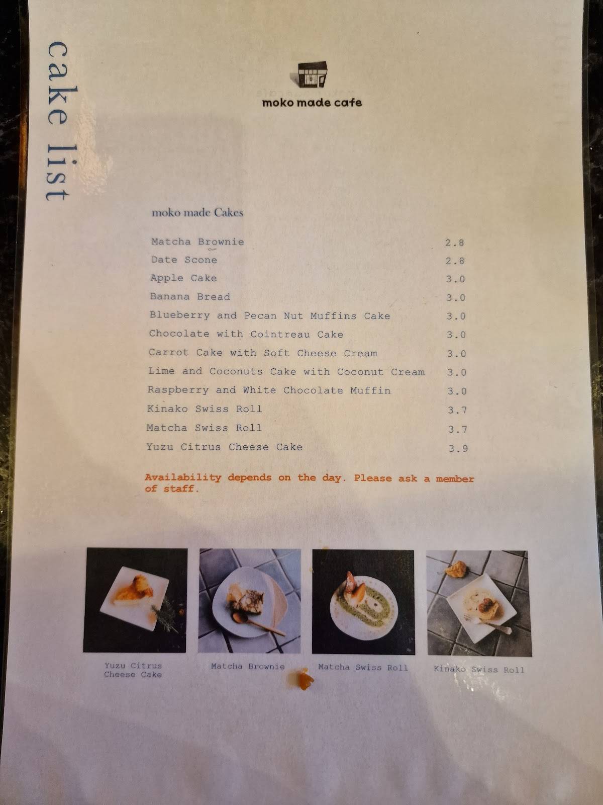 Menu at Moko Made Cafe, London