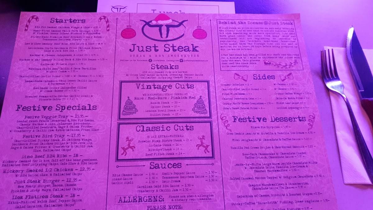 Menu at Just Steak steakhouse, Mold