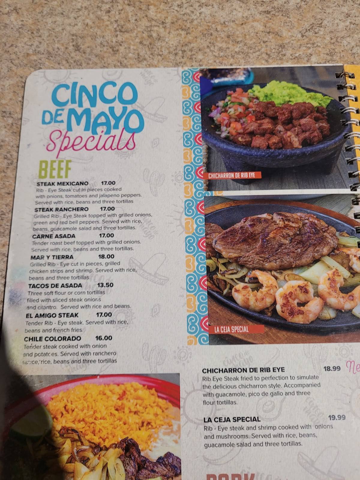 Menu at Cinco de Mayo Mexican Cuisine restaurant, Moncks Corner