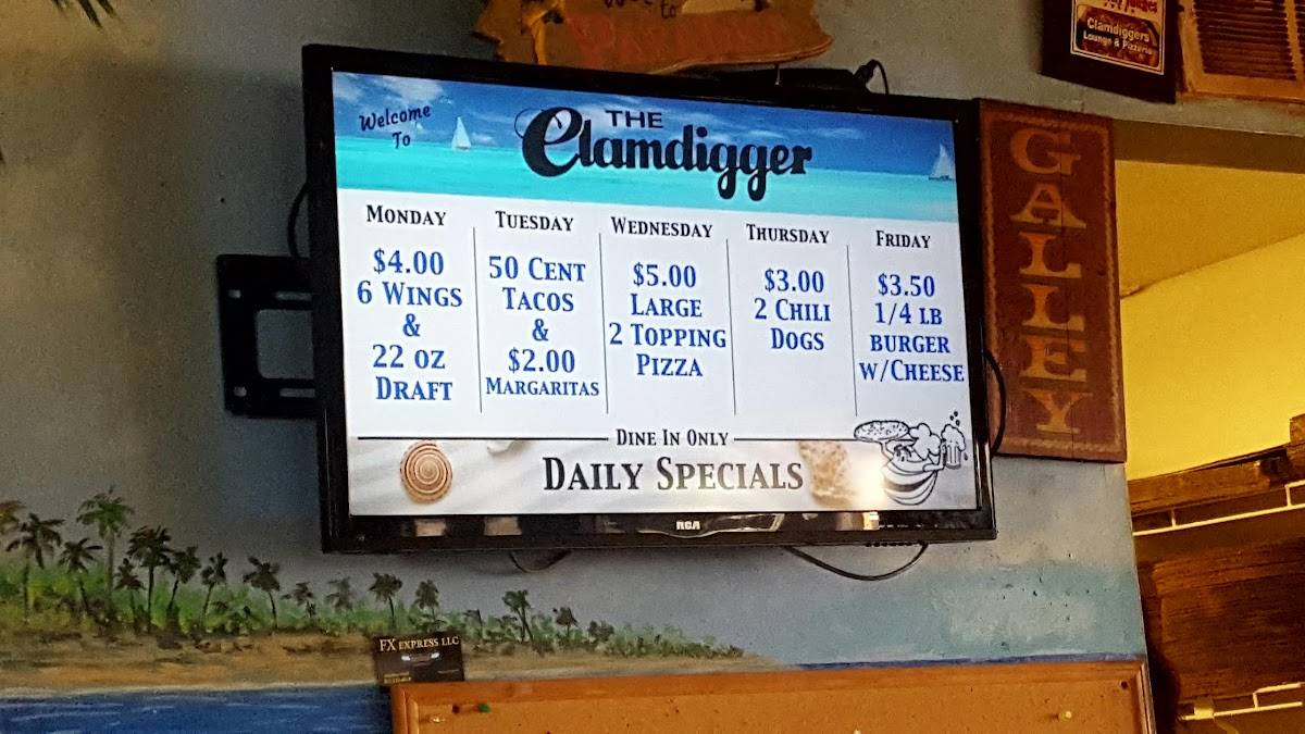 Menu at The Clamdigger pizzeria, Monroe