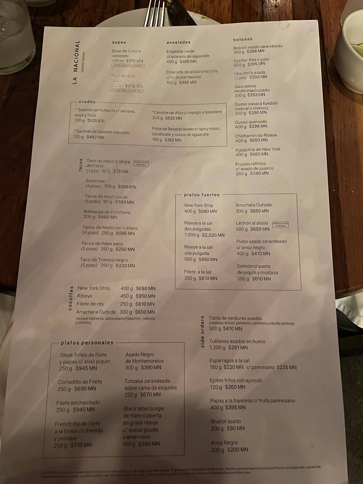 Carta del restaurante La Nacional - Gomez Morin, Monterrey, Av. Manuel ...