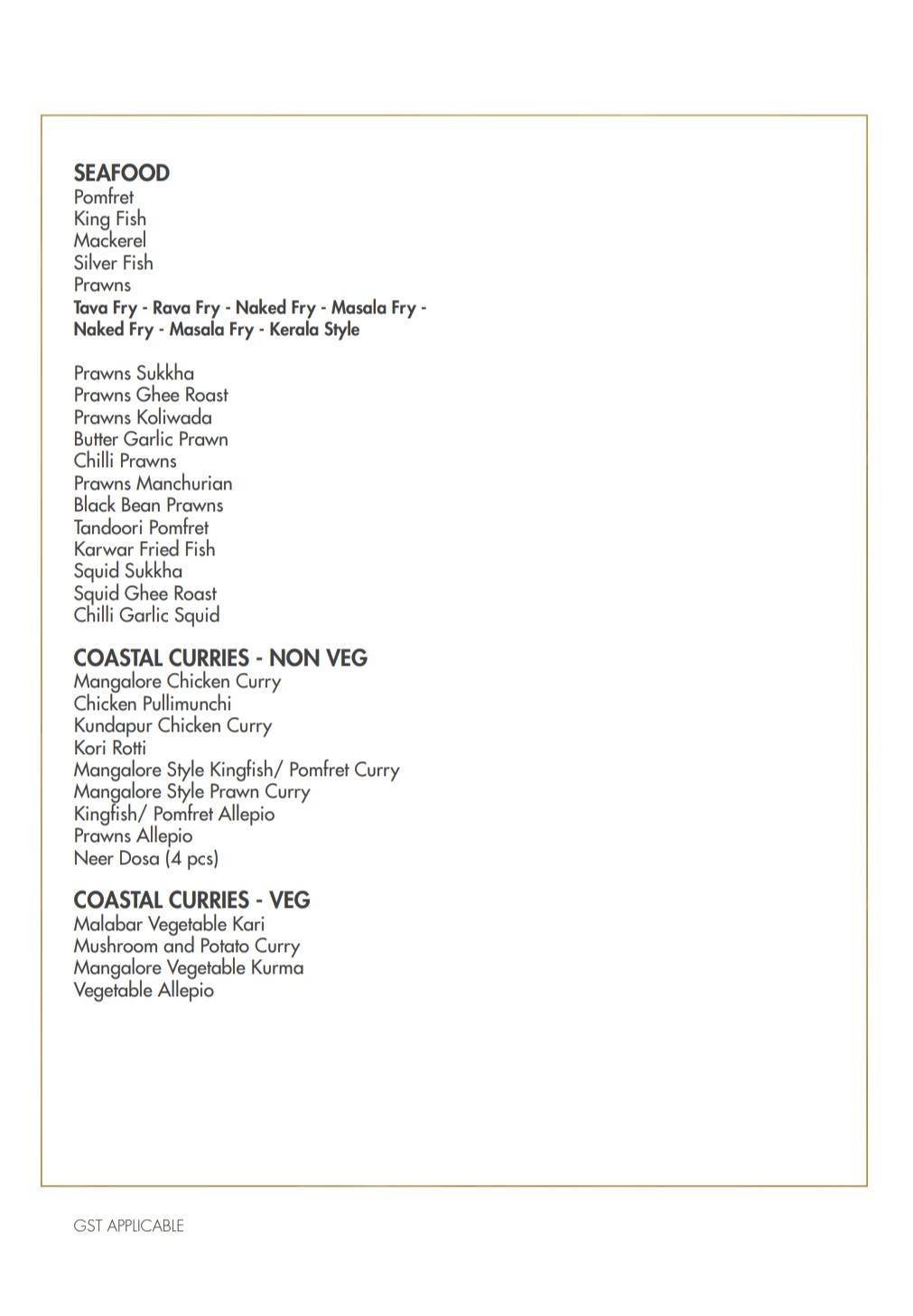 Menu at The Estate Resort, Moodbidri