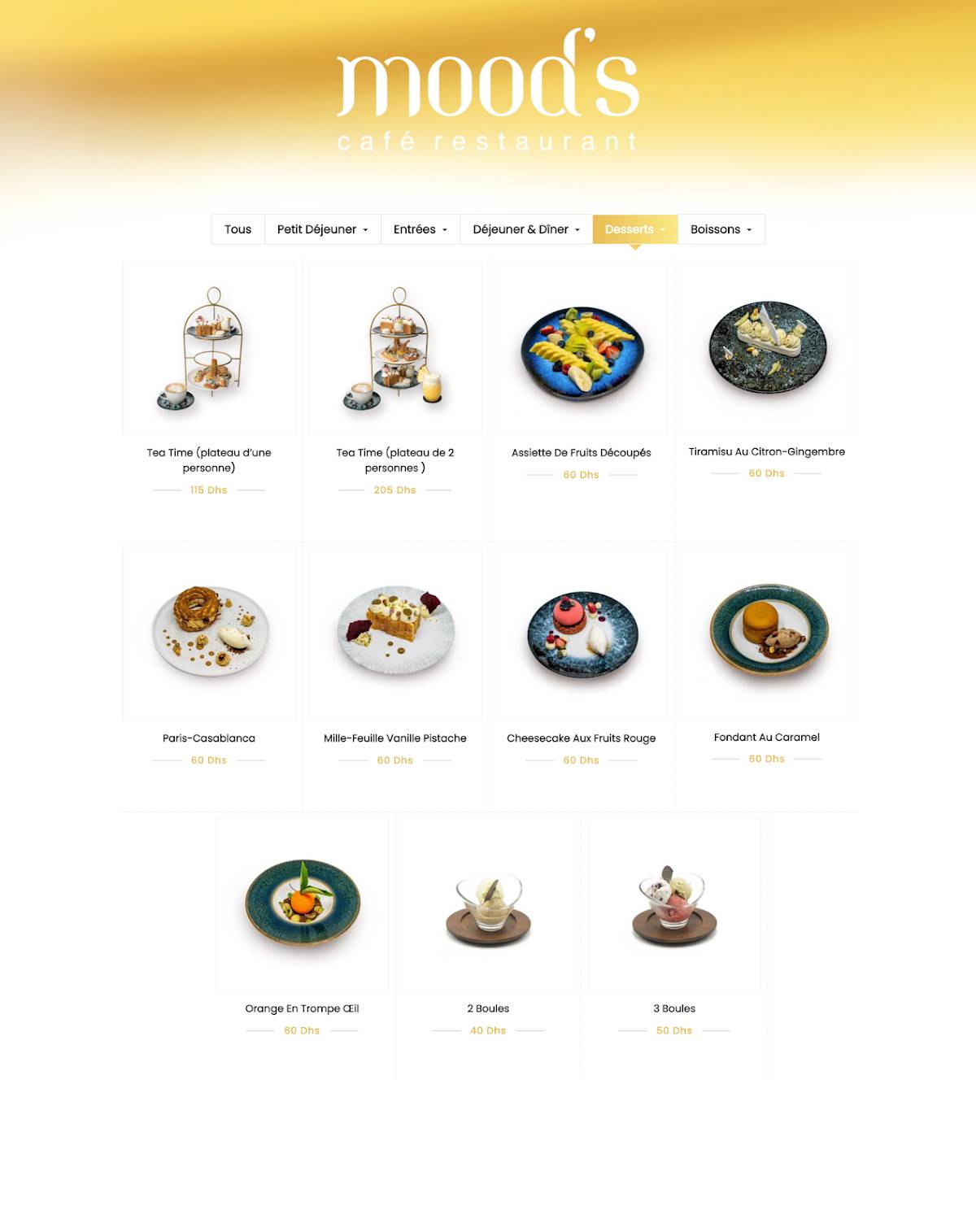 Carta de Mood's Café-Restaurant, Casablanca